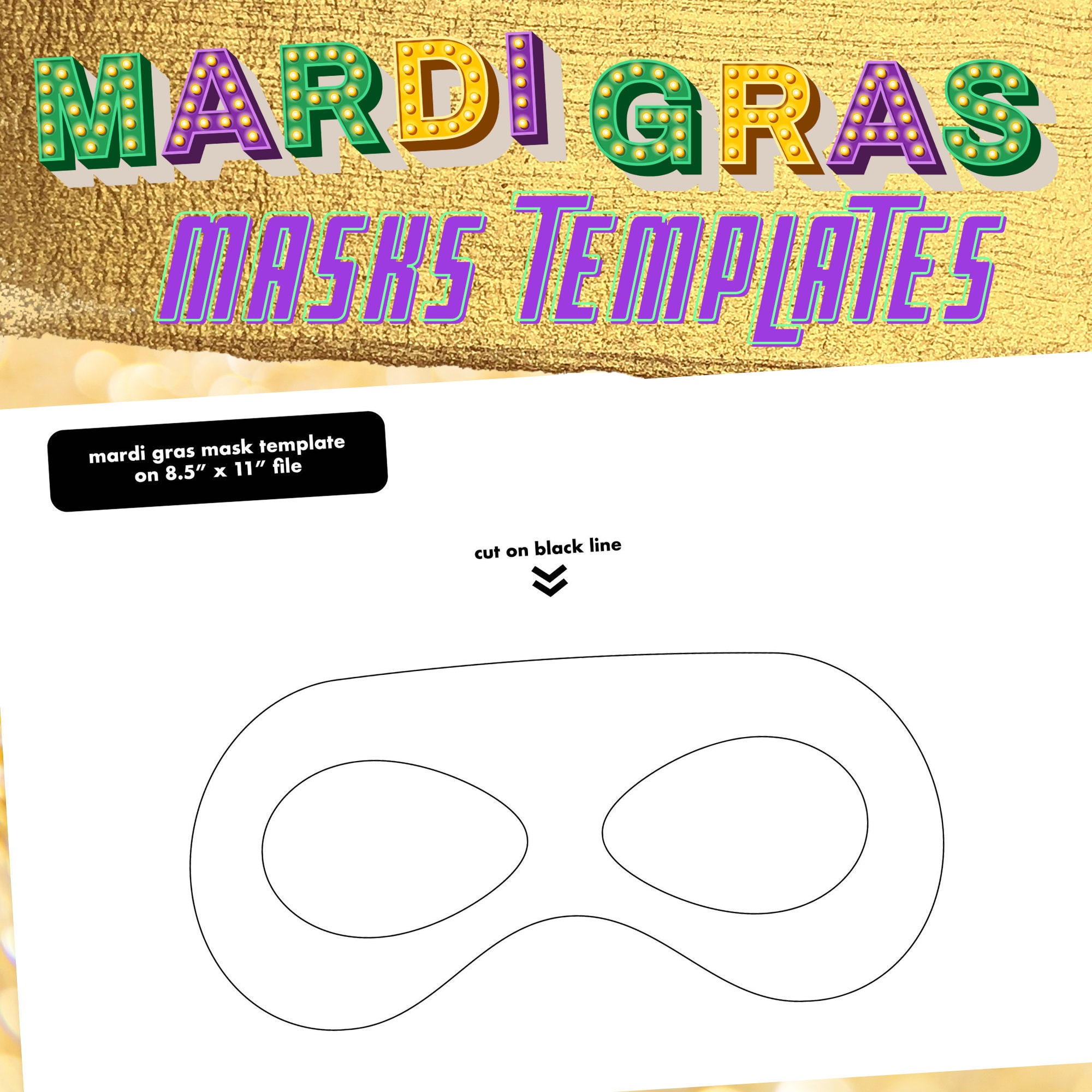 Printable Mardi Gras Mask Template / Masquerade Mask / Instant Download ...