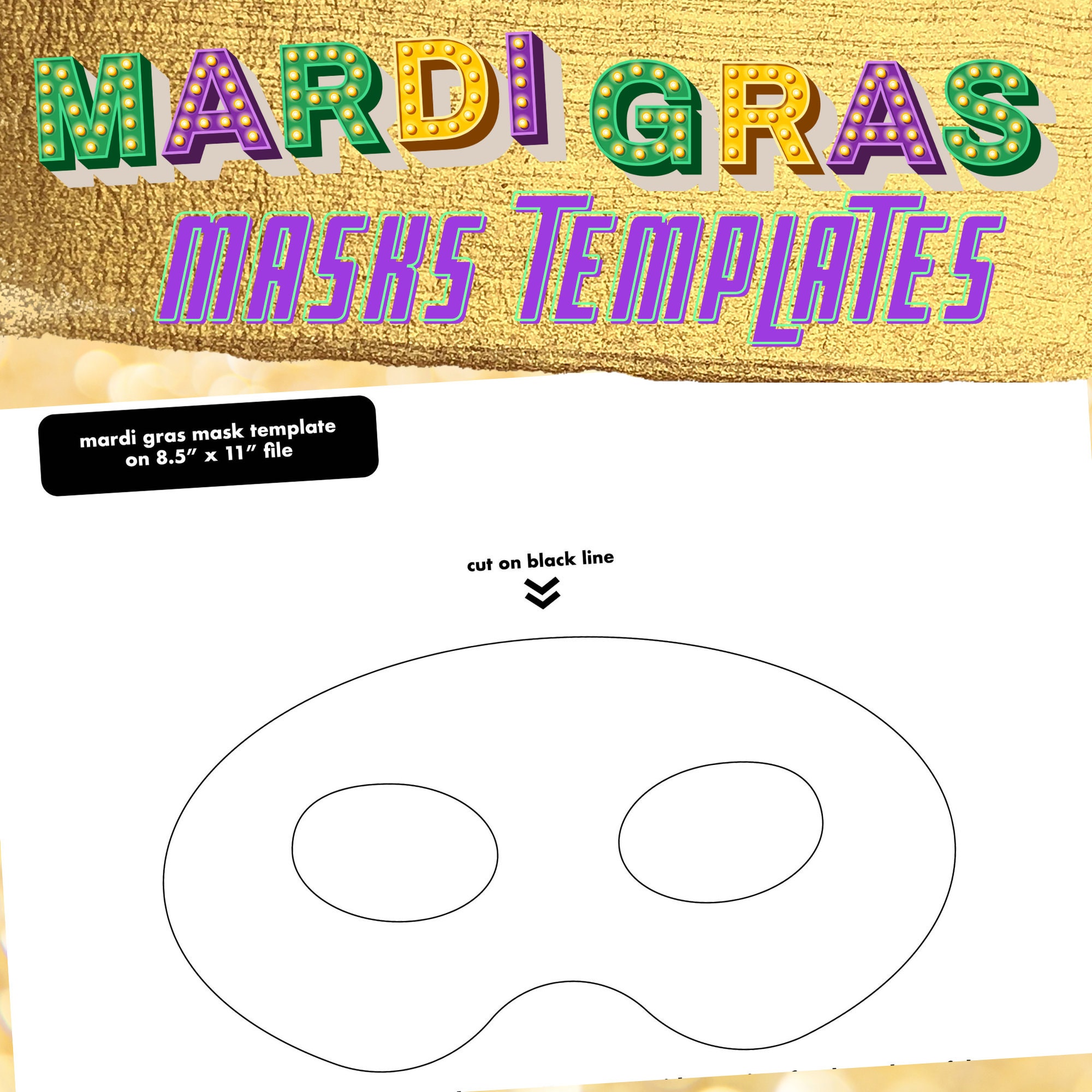 Printable Mardi Gras Mask Template / Masquerade Mask / Instant Download ...