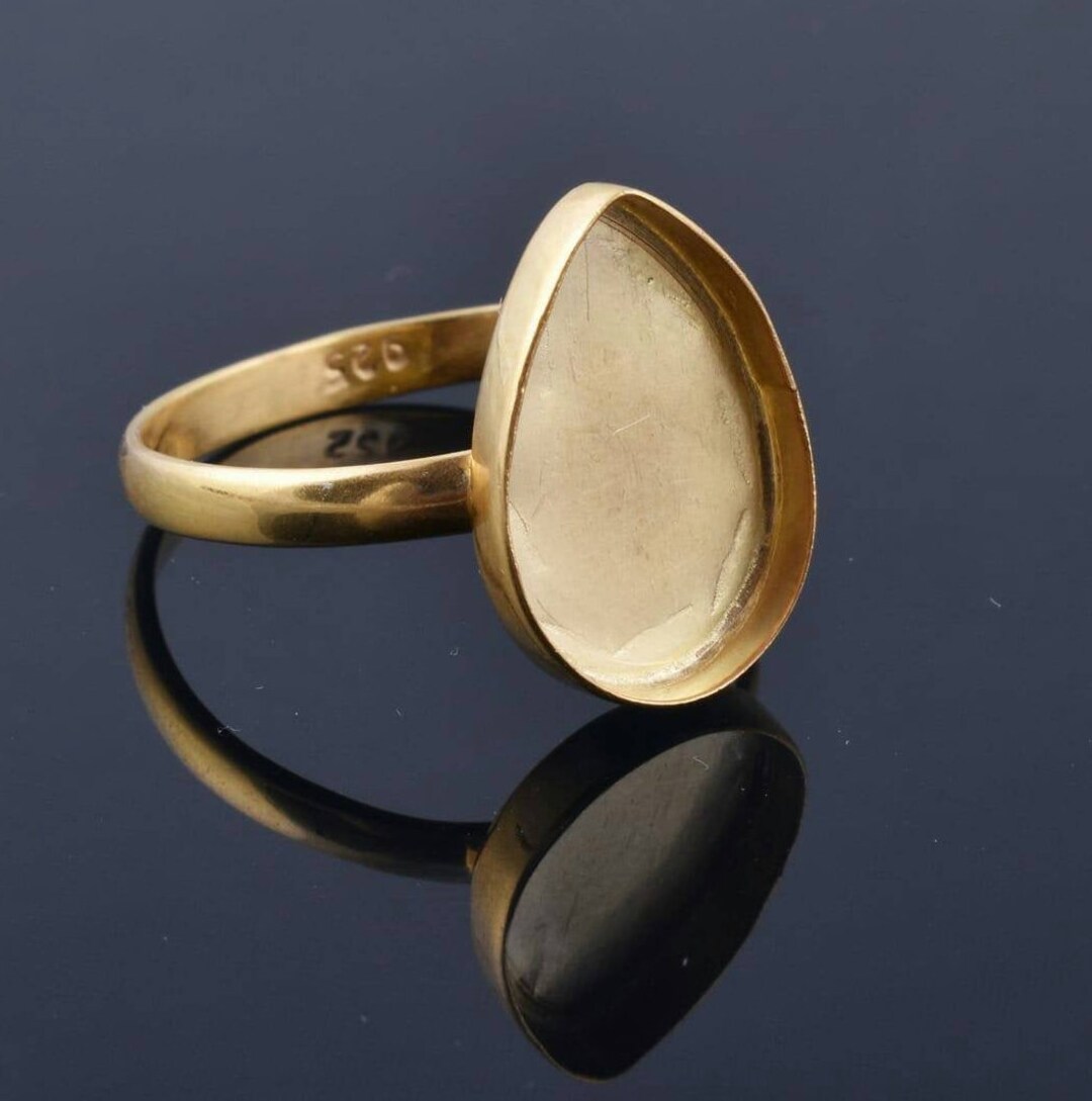 925 Silver Pear Shape Bezel Cup Ring Gold Plated Collet Ring, 6x4mm ...
