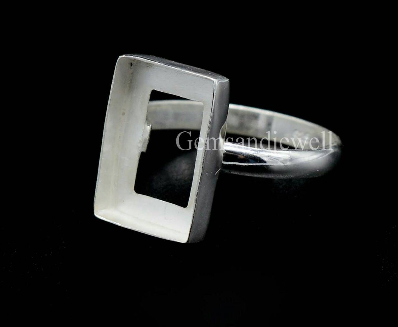 925 Sterling Silver Bezel Cup, Open Back Rectangle Bezel Cup Blank Ring ...