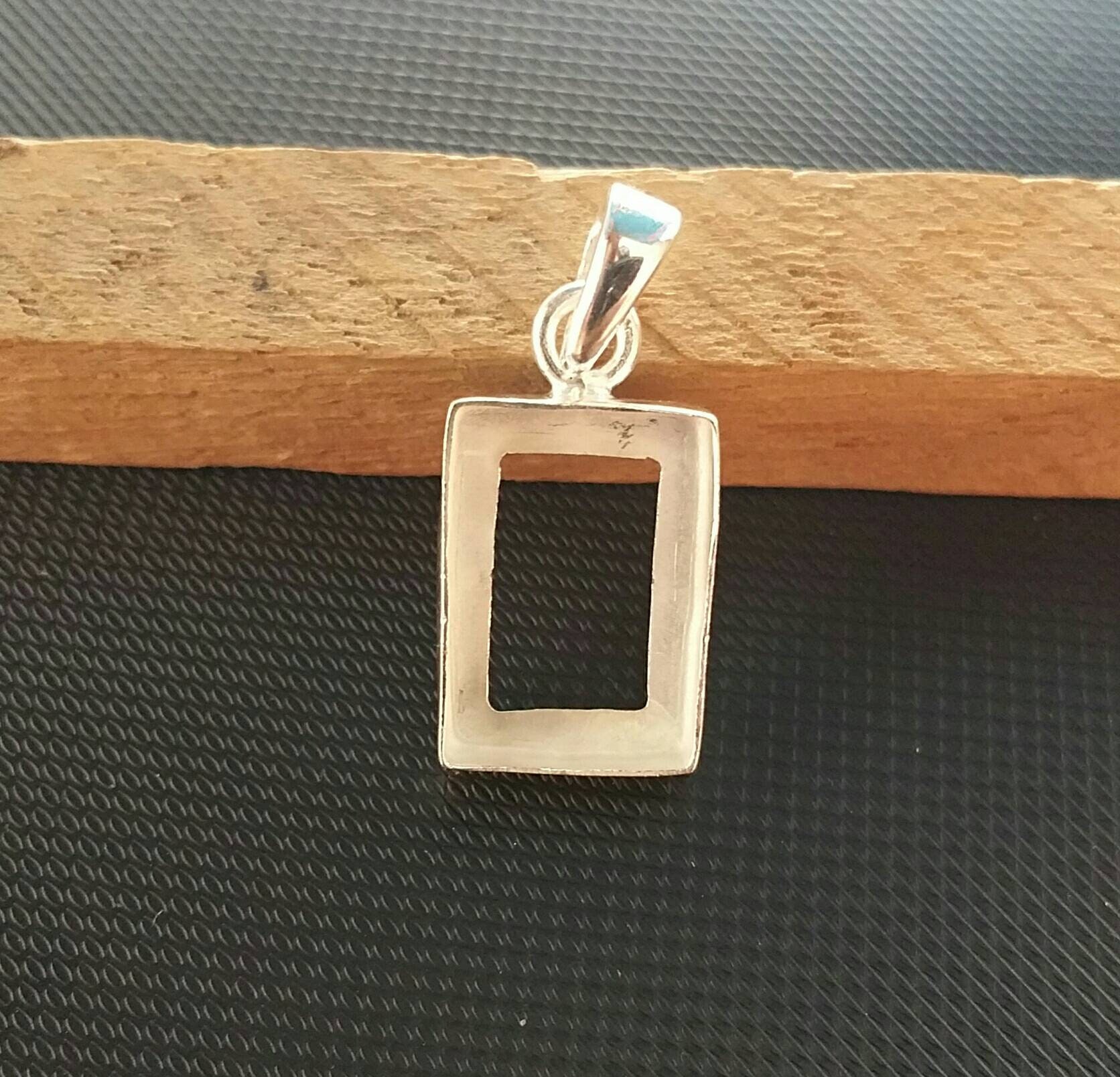 925 sterling silver rectangle bezel cup blank Pendant collet | Etsy