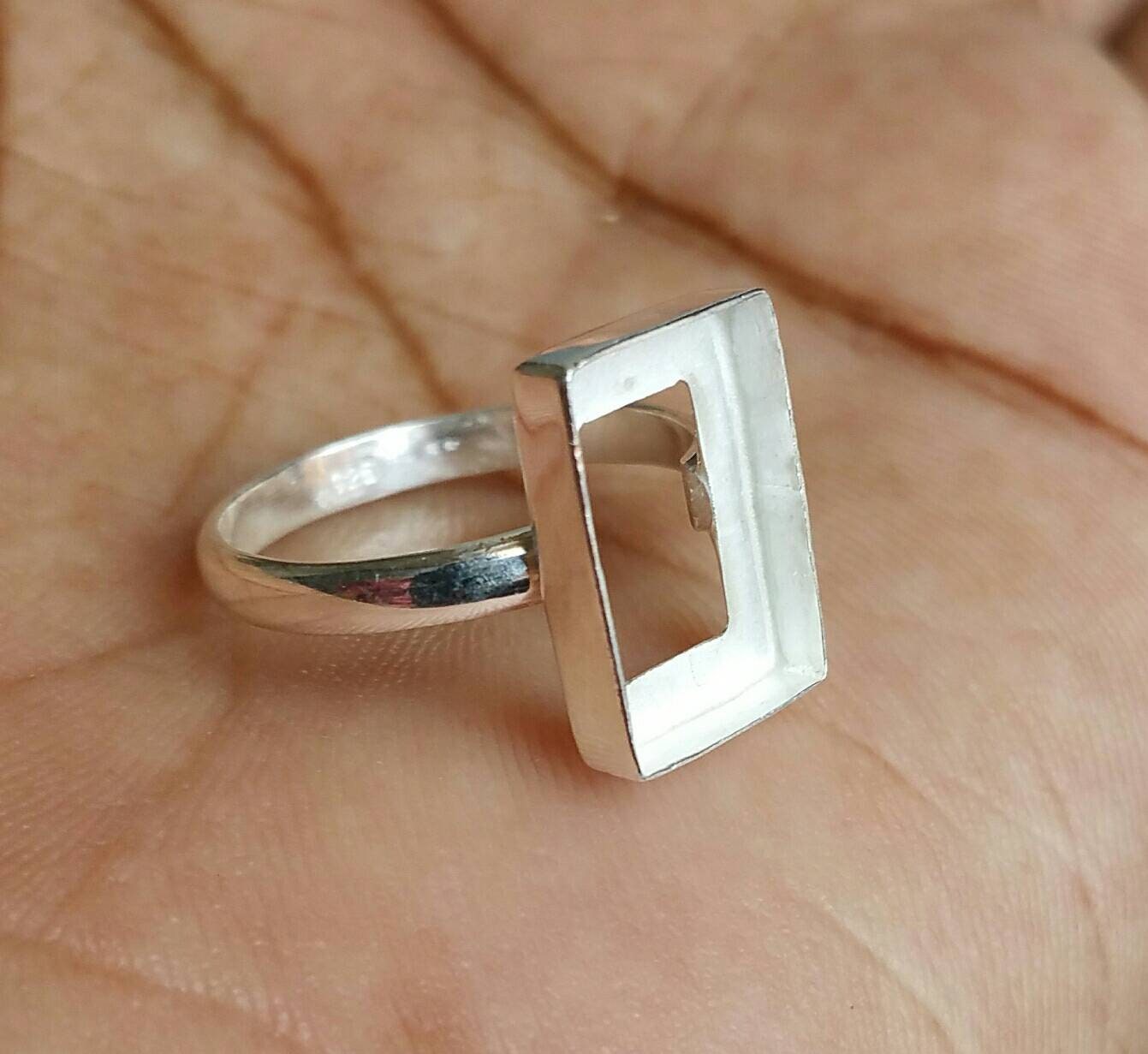 925 Sterling Silver Bezel Cup, Open Back Rectangle Bezel Cup Blank Ring ...