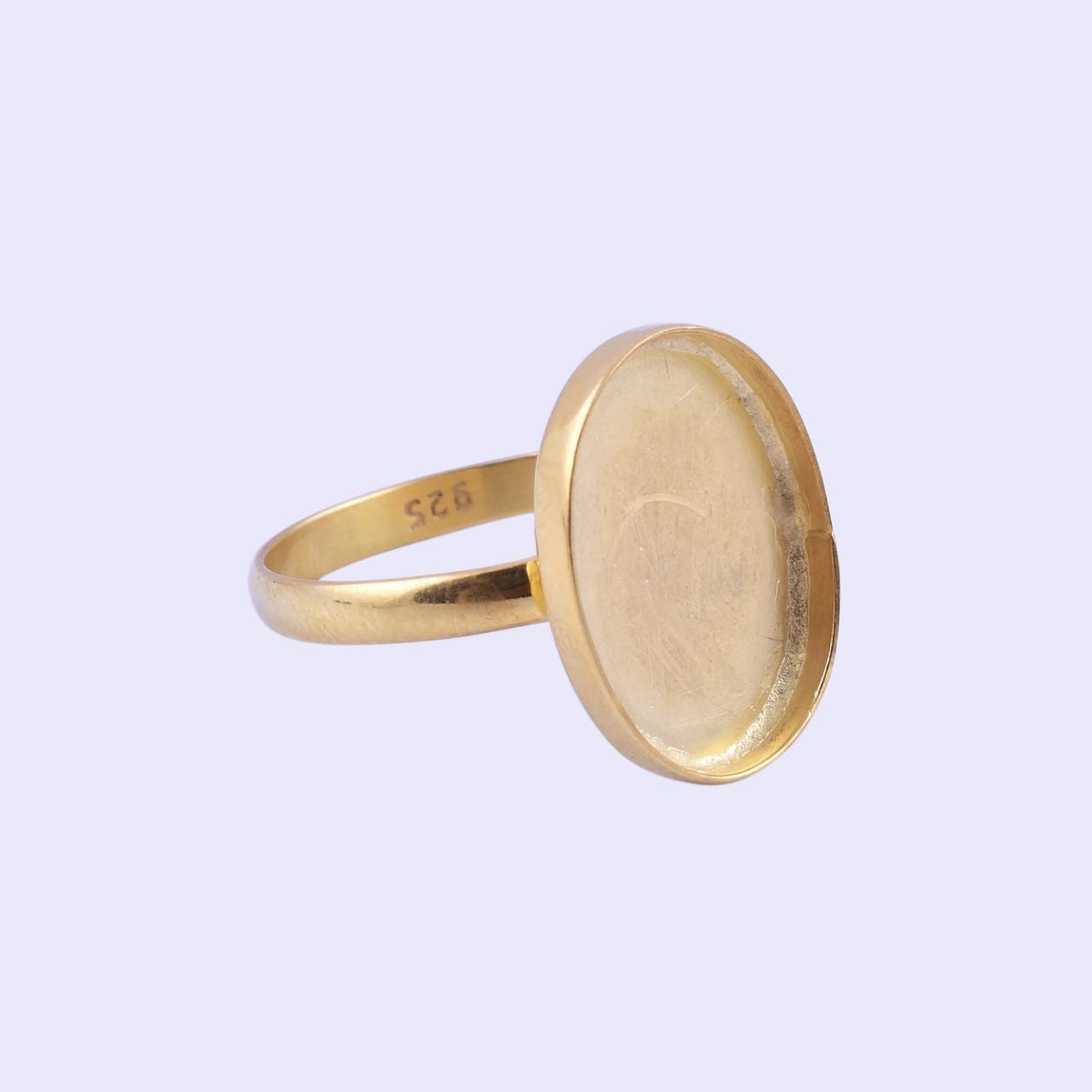 925 Silver Gold Plated Oval Bezel Cup Ring, Blank Cup Ring Collet ...