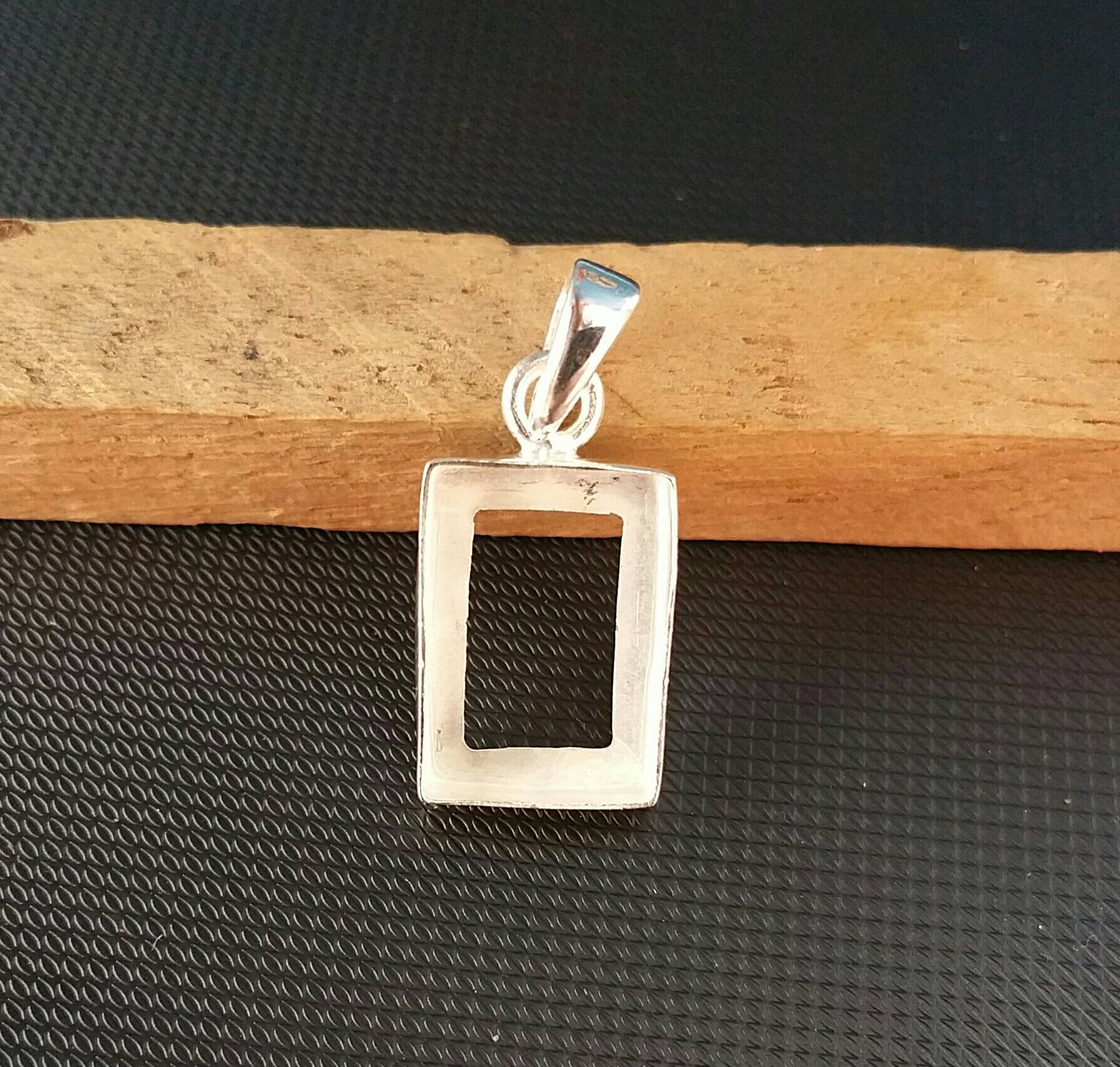 925 sterling silver rectangle bezel cup blank Pendant collet | Etsy