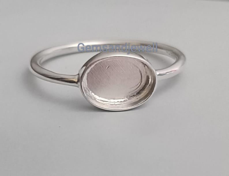 925 Sterling Silver Horizontal Oval Blank Ring Collet 6x4mm-11x9mm ...