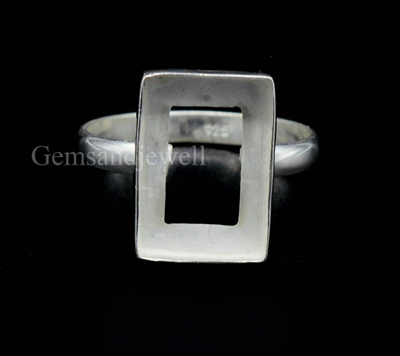 925 Sterling Silver Bezel Cup, Open Back Rectangle Bezel Cup Blank Ring ...