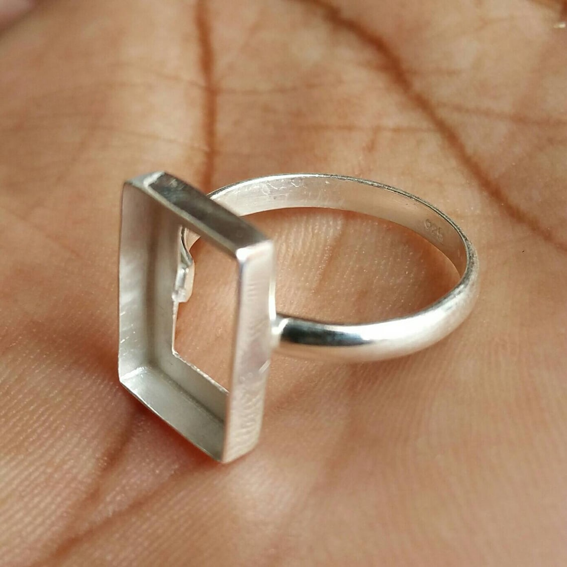925 Sterling Silver Bezel Cup, Open Back Rectangle Bezel Cup Blank Ring ...