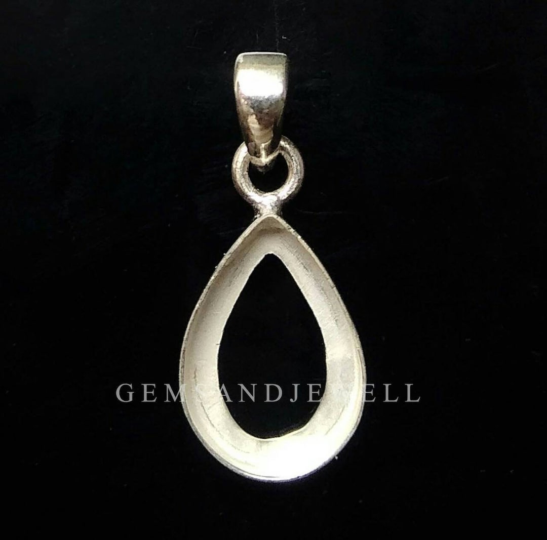 925 Sterling Silver Pear Blank Bezel Cup Pendant Collet Setting, 6x4mm ...