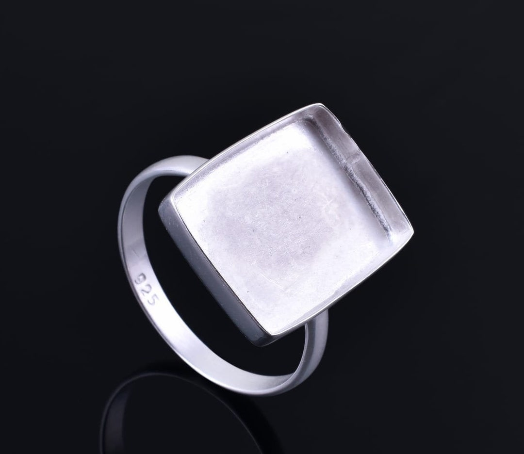 925 Sterling Silver Rectangle Bezel Cup Blank Ring Collet Ring, 6x4mm ...