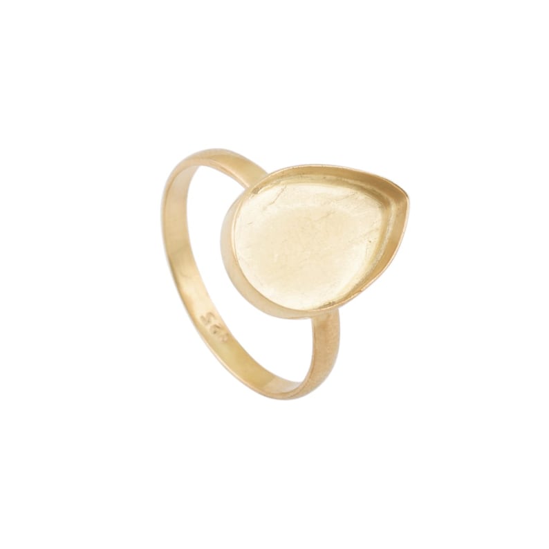 925 Silver Pear Shape Bezel Cup Ring Gold Plated Collet Ring - Etsy