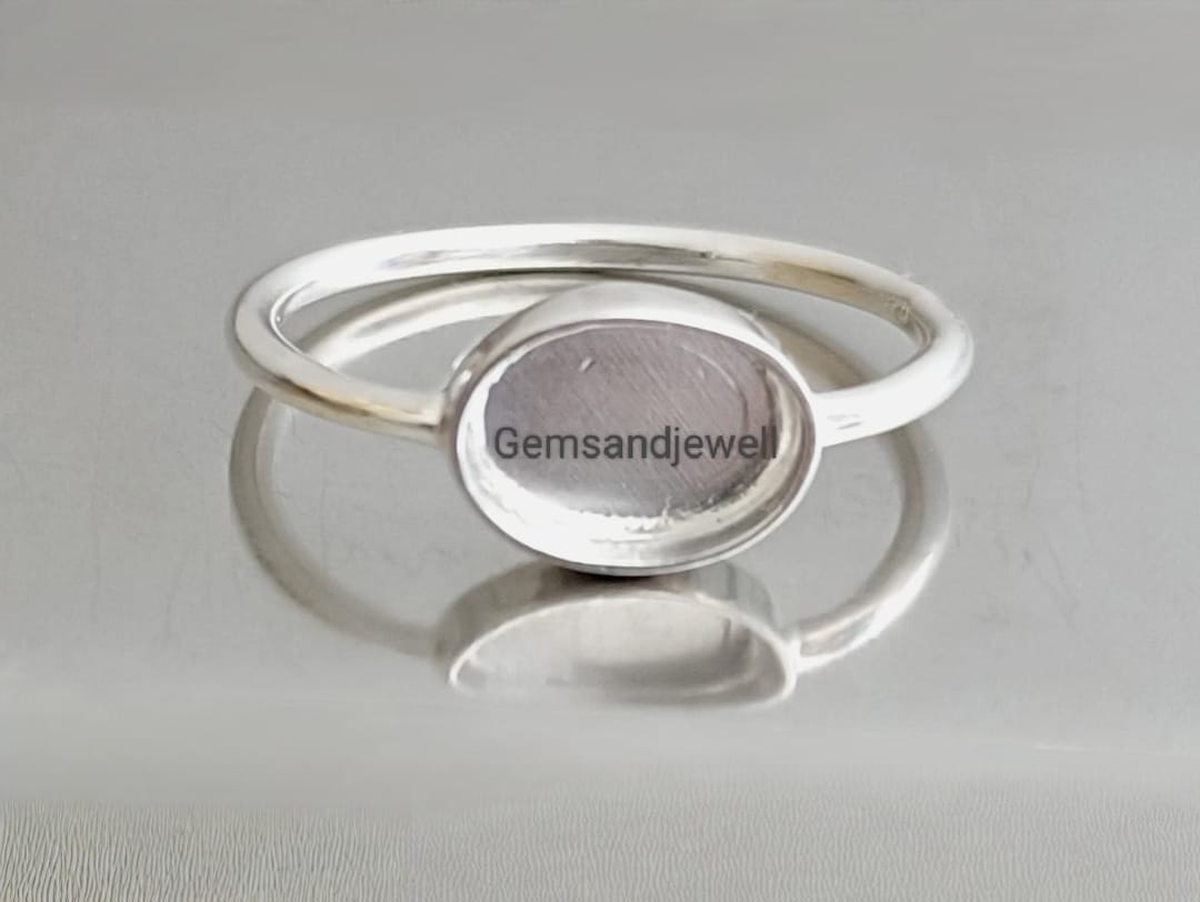 925 Sterling Silver Horizontal Oval Blank Ring Collet 6x4mm-11x9mm ...