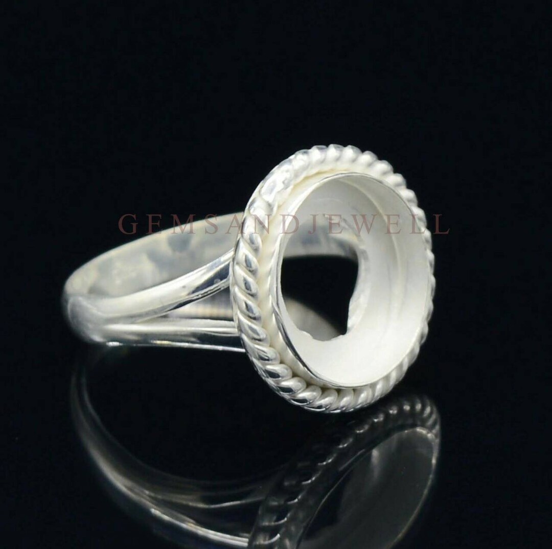 Round Bezel Cup With Rope Wire Blank Split Shank Band Ring 925 Sterling ...