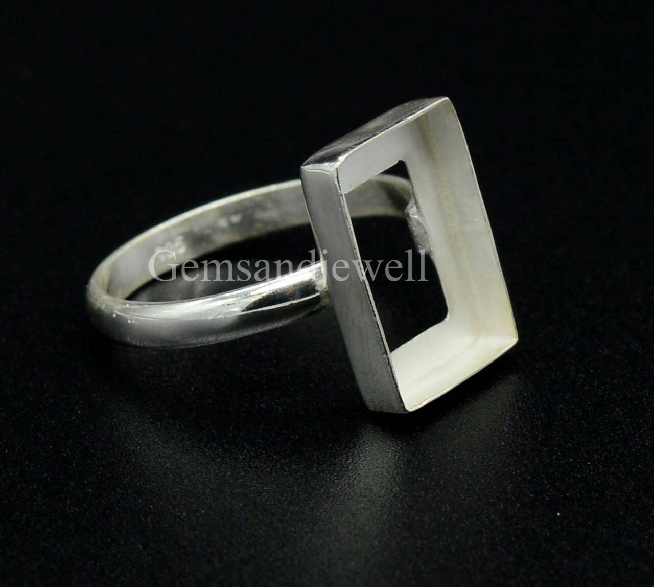 925 Sterling Silver Bezel Cup, Open Back Rectangle Bezel Cup Blank Ring ...