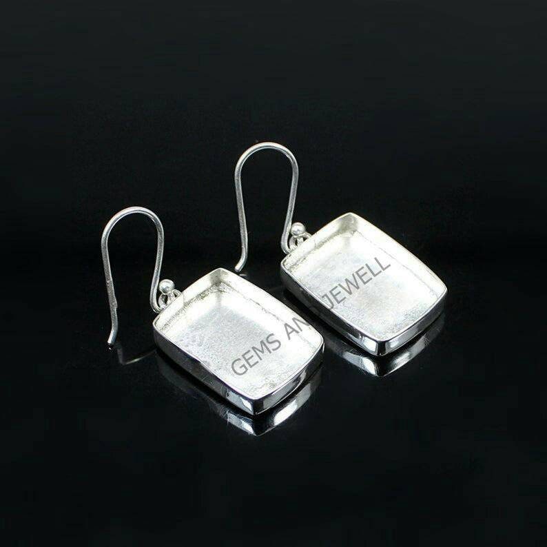 925 Sterling Silver Rectangle Bezel Cup Setting Earring, Bezel Setting ...