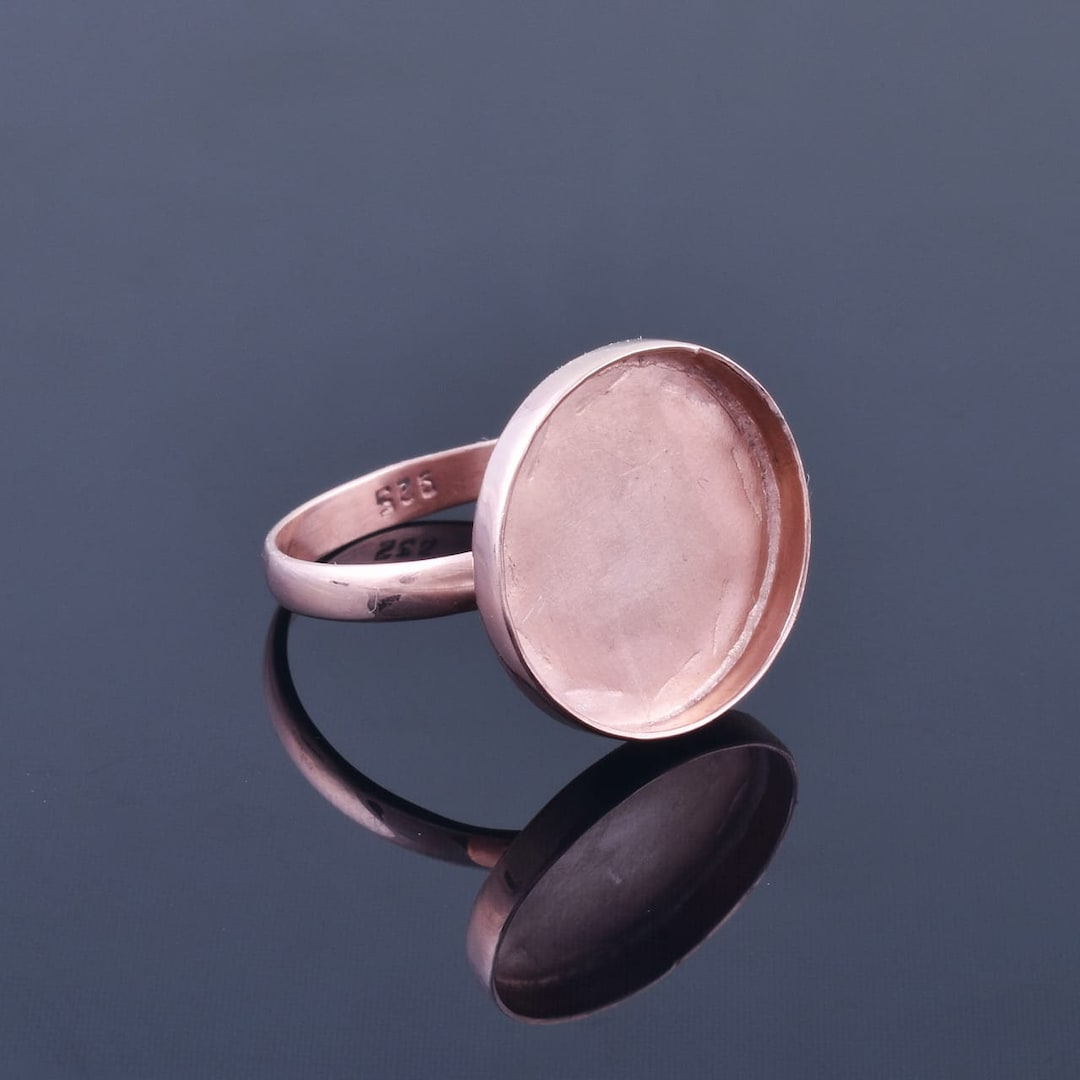 925 silver rose gold plated Cercle bezel cup ring, blank collet ring ...