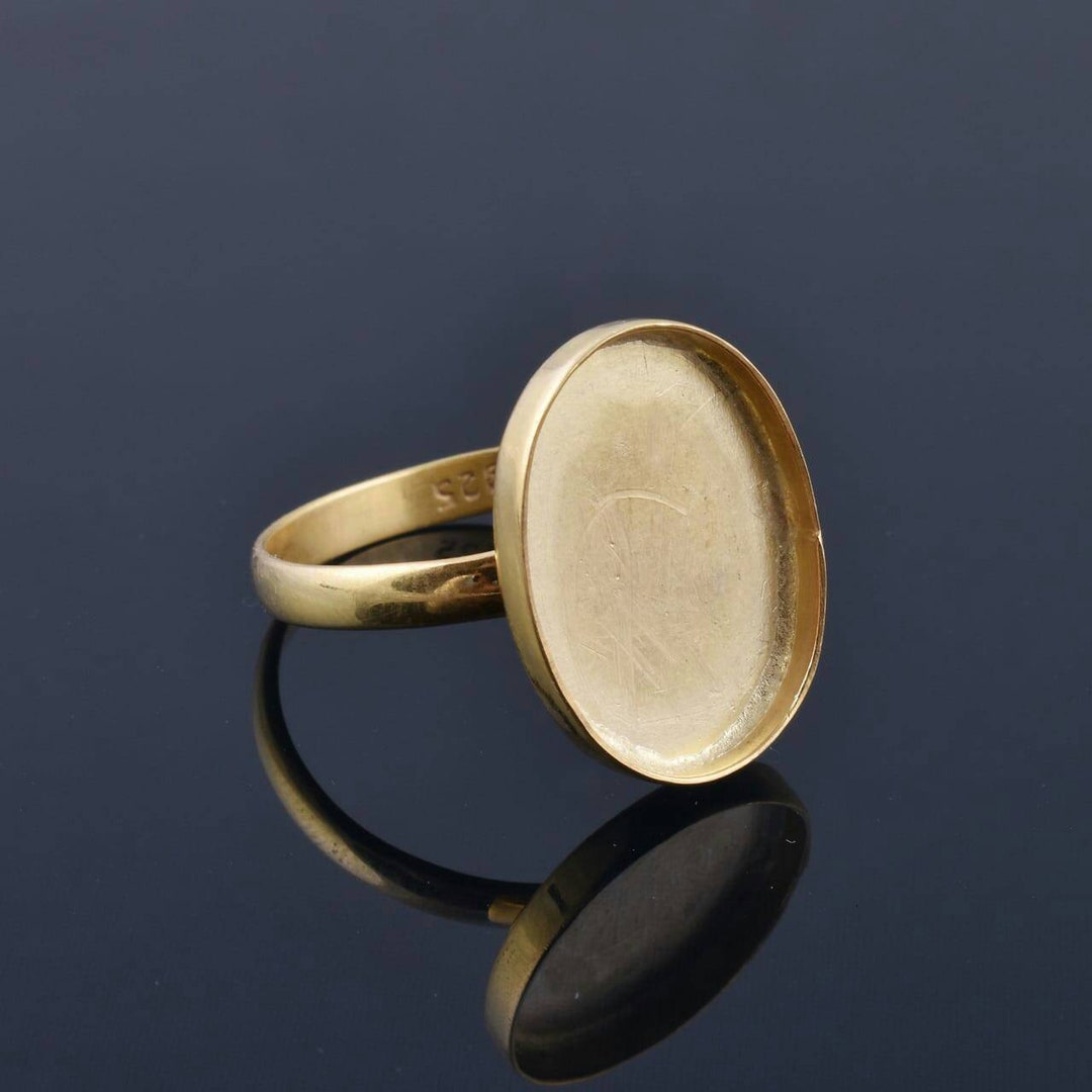 925 Silver Gold Plated Oval Bezel Cup Ring, Blank Cup Ring Collet ...