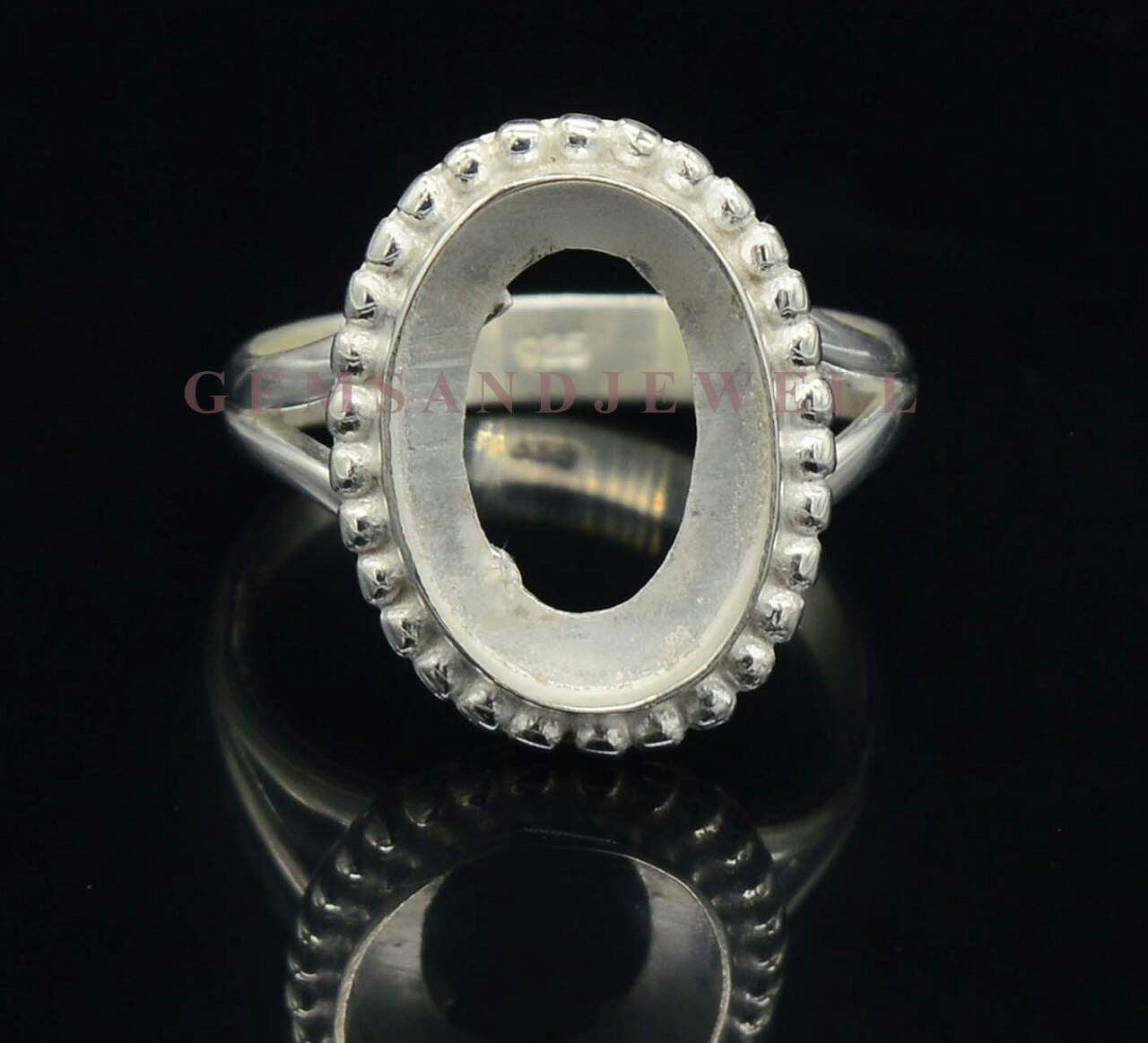 Solid 925 Silver Split Shank Band Ring Oval Blank Bezel Cup Ring, 6x4mm ...