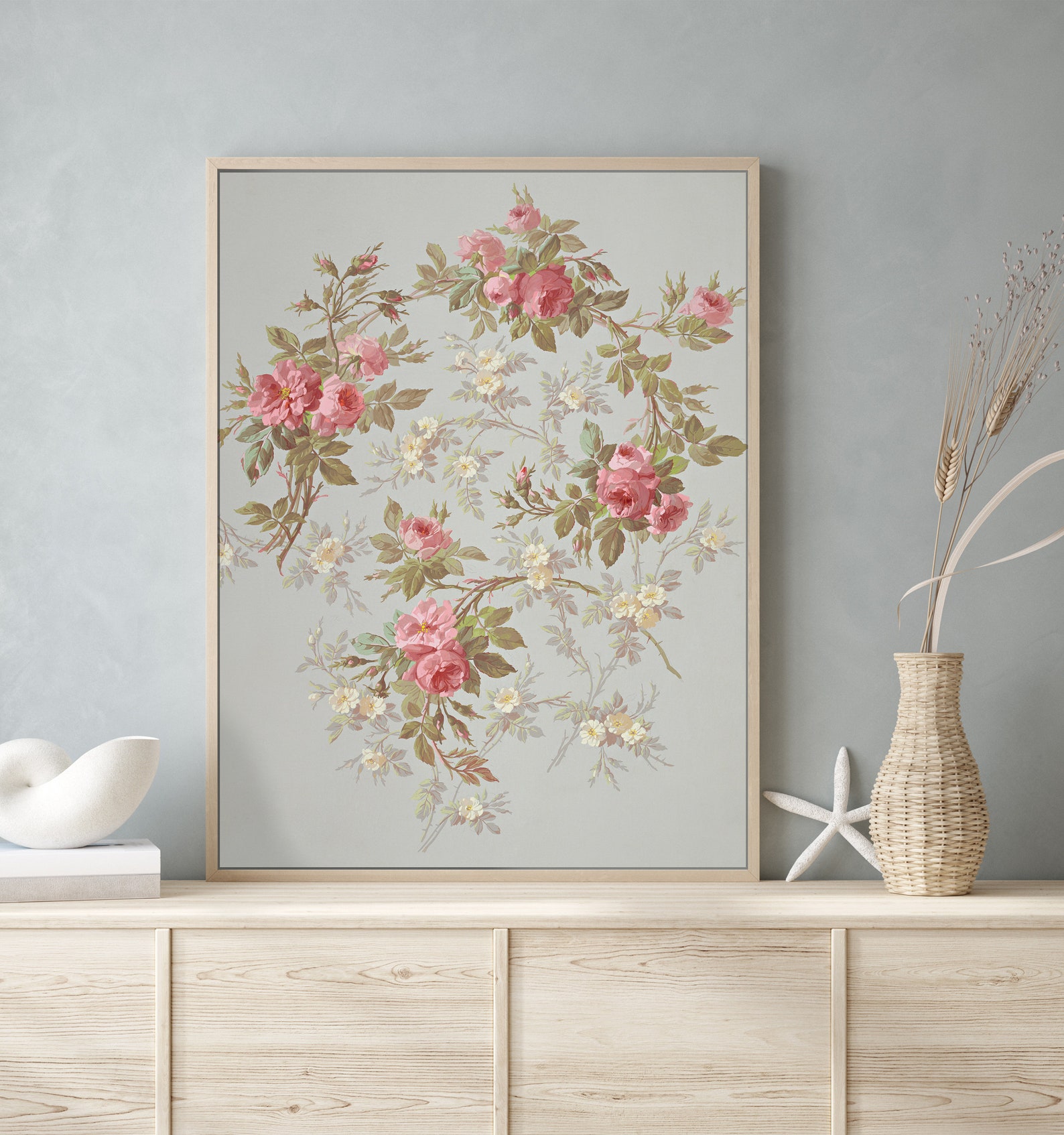 Vintage Rose Painting Shabby Chic Decor Downloadable Print - Etsy