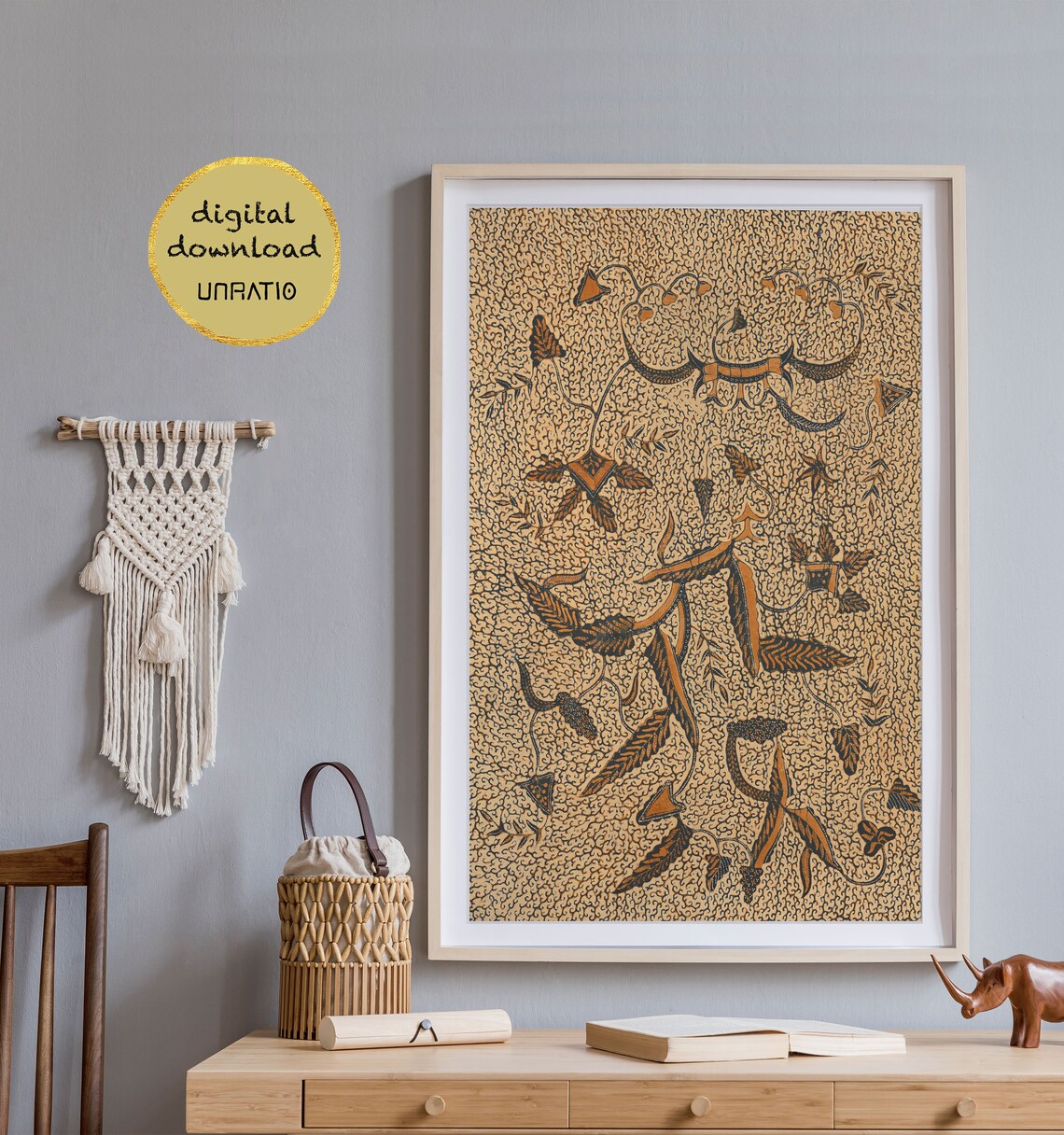 Natural colours batik art downloadable print Vintage textile | Etsy