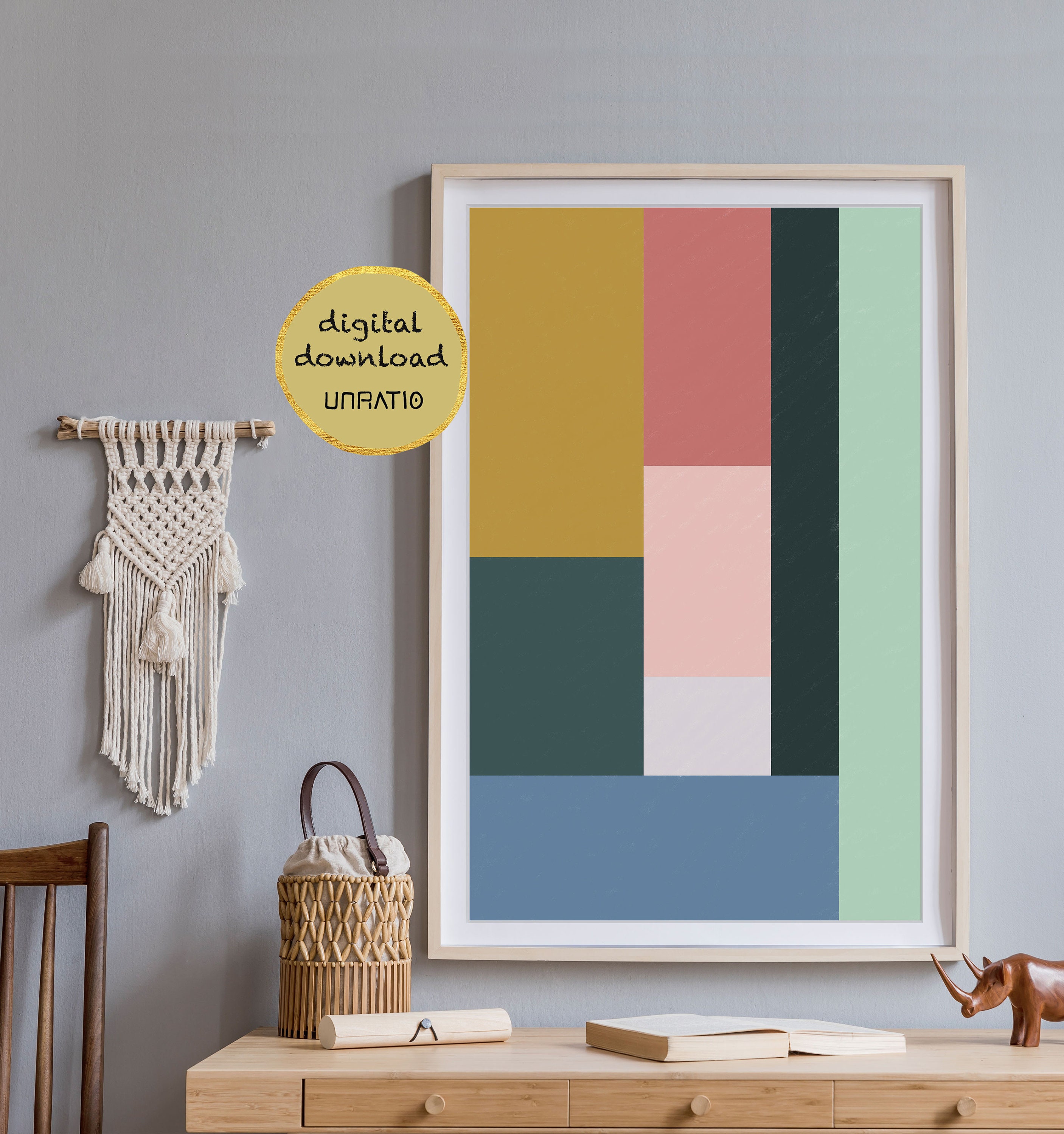 Pastel colorblock geometric artwork downloadable print | Etsy