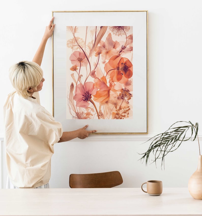 Pressed Flowers Artwork Downloadable, Orange Botanical Posters ...