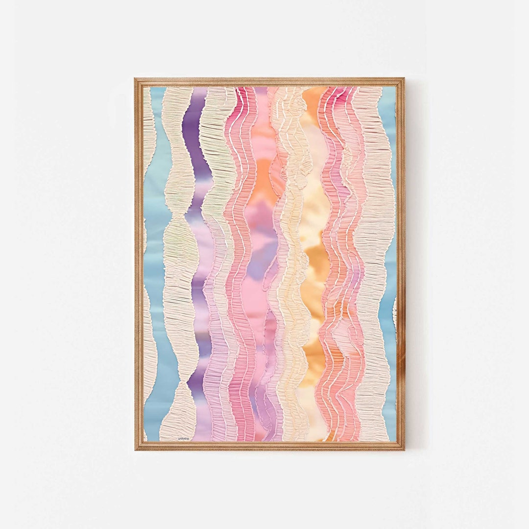 90s Aesthetic Wavy Pattern Ribbons Print, Digital Painting Pastel ...