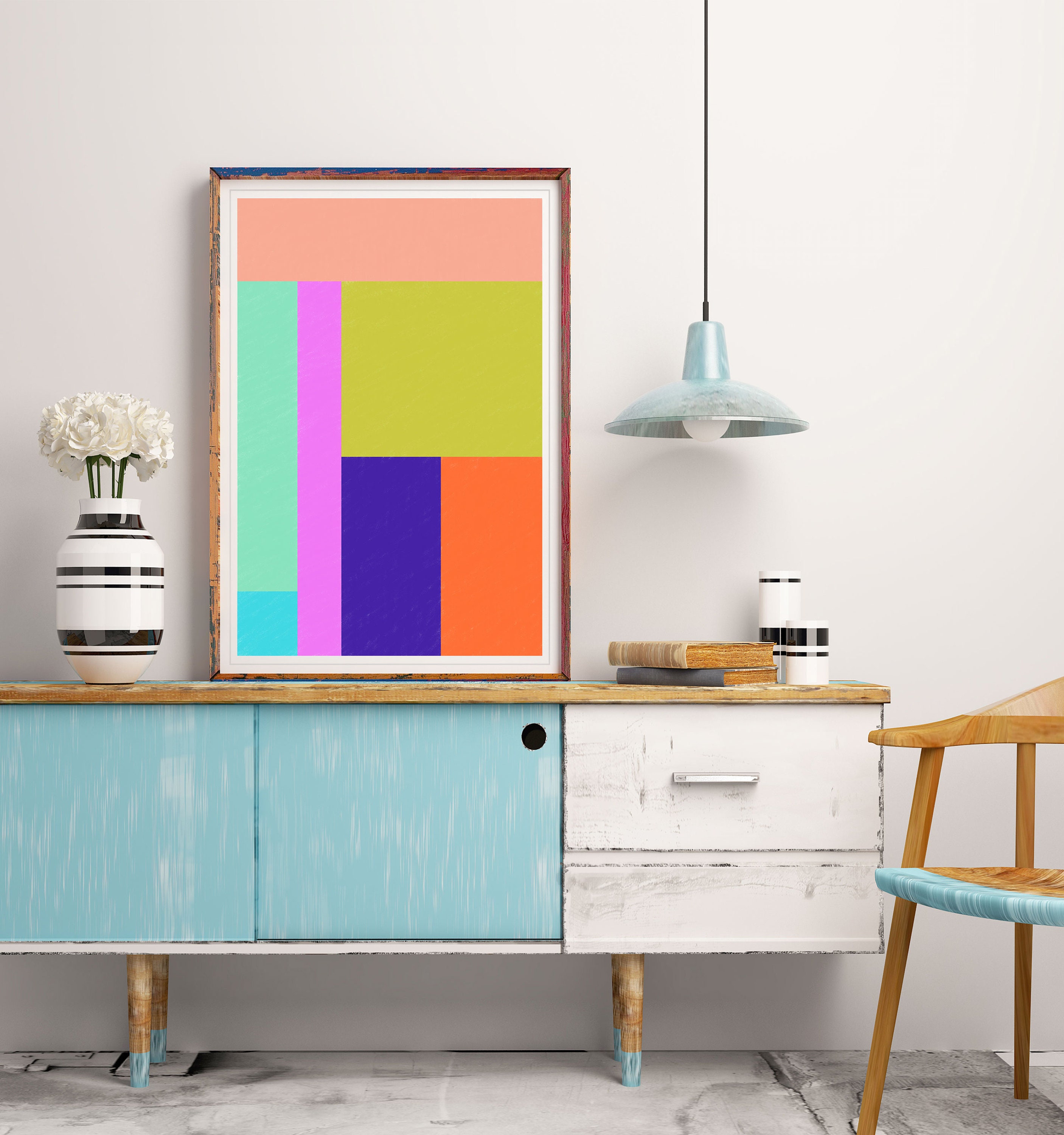 Bold 80s Colorblock Art Digital Download Printable Colorful | Etsy