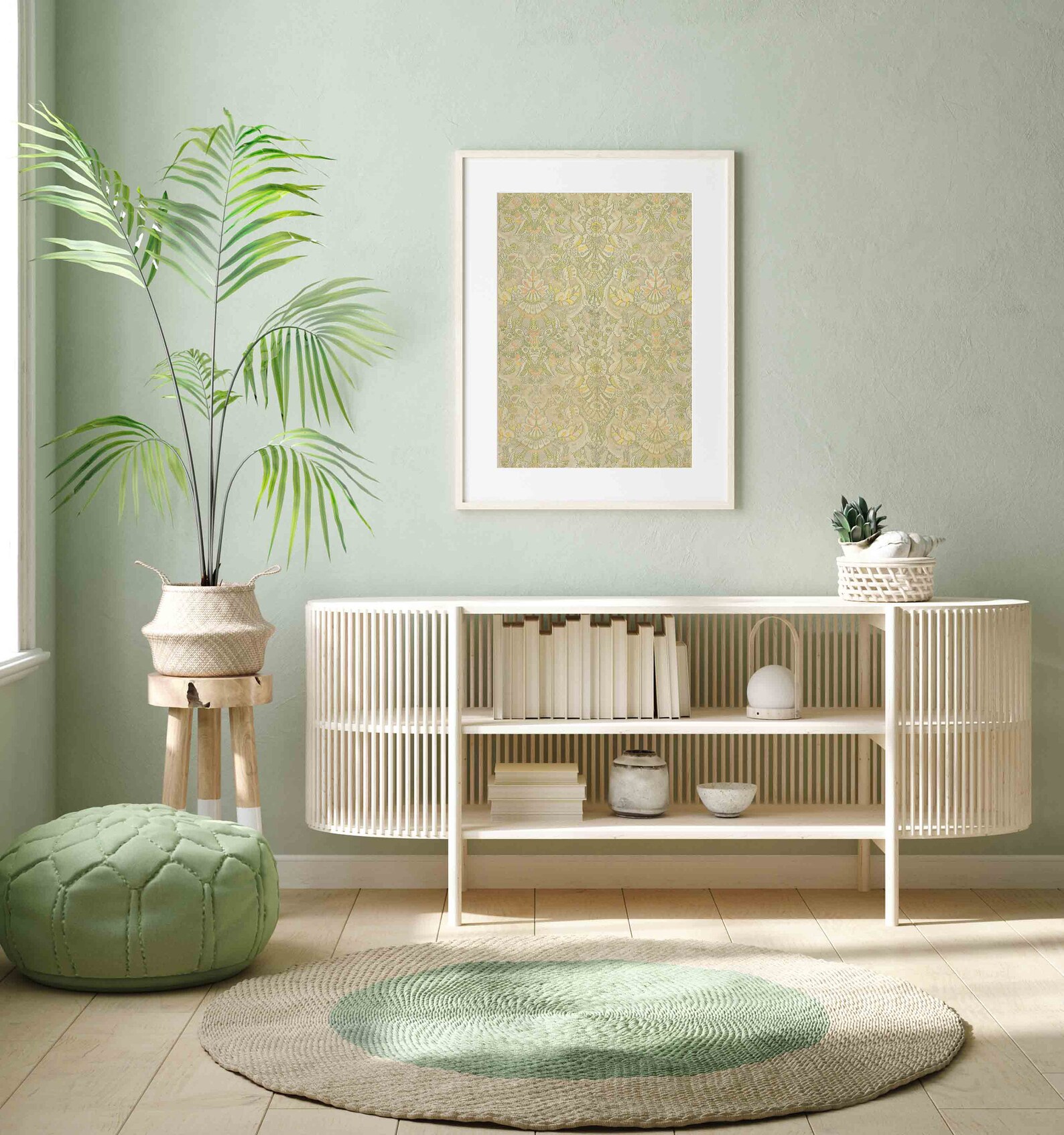 Muted Pale Green French Textile Print Downloadable Tribal - Etsy