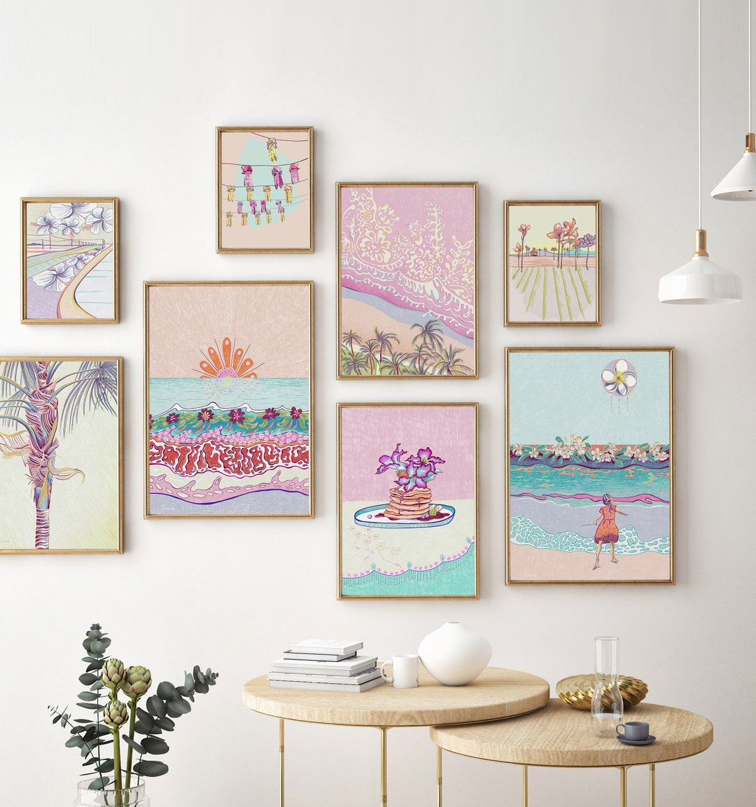 Pastel Colours Boho Ocean Prints, Printable Gallery Wall Set of 8 Naive ...