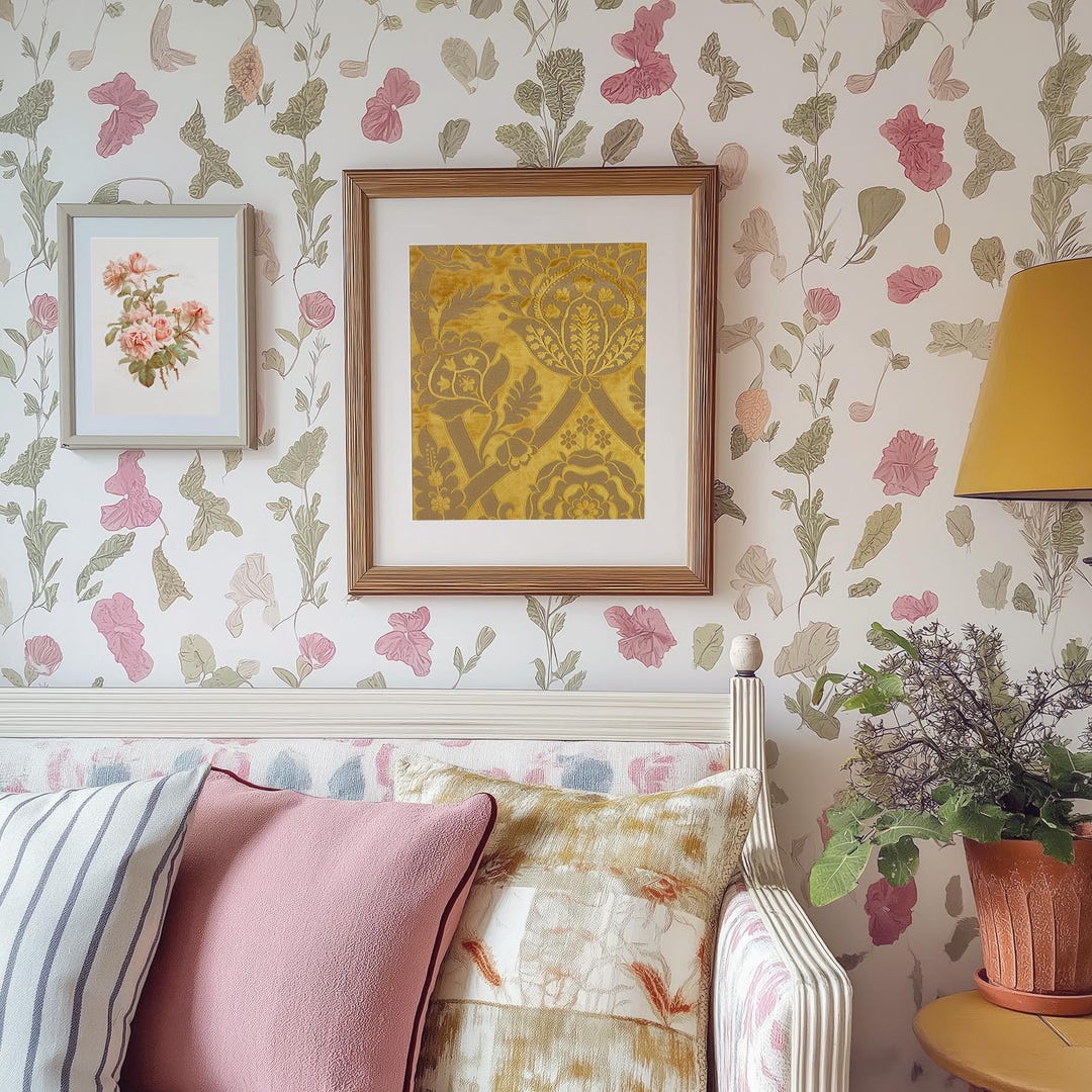 Grandmacore Bedroom Poster Set - Vintage Pink Rose and Gold Ornate ...