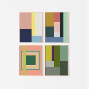 Retro Color Block Art Set of Four, Downloadable Art Prints, Bright ...