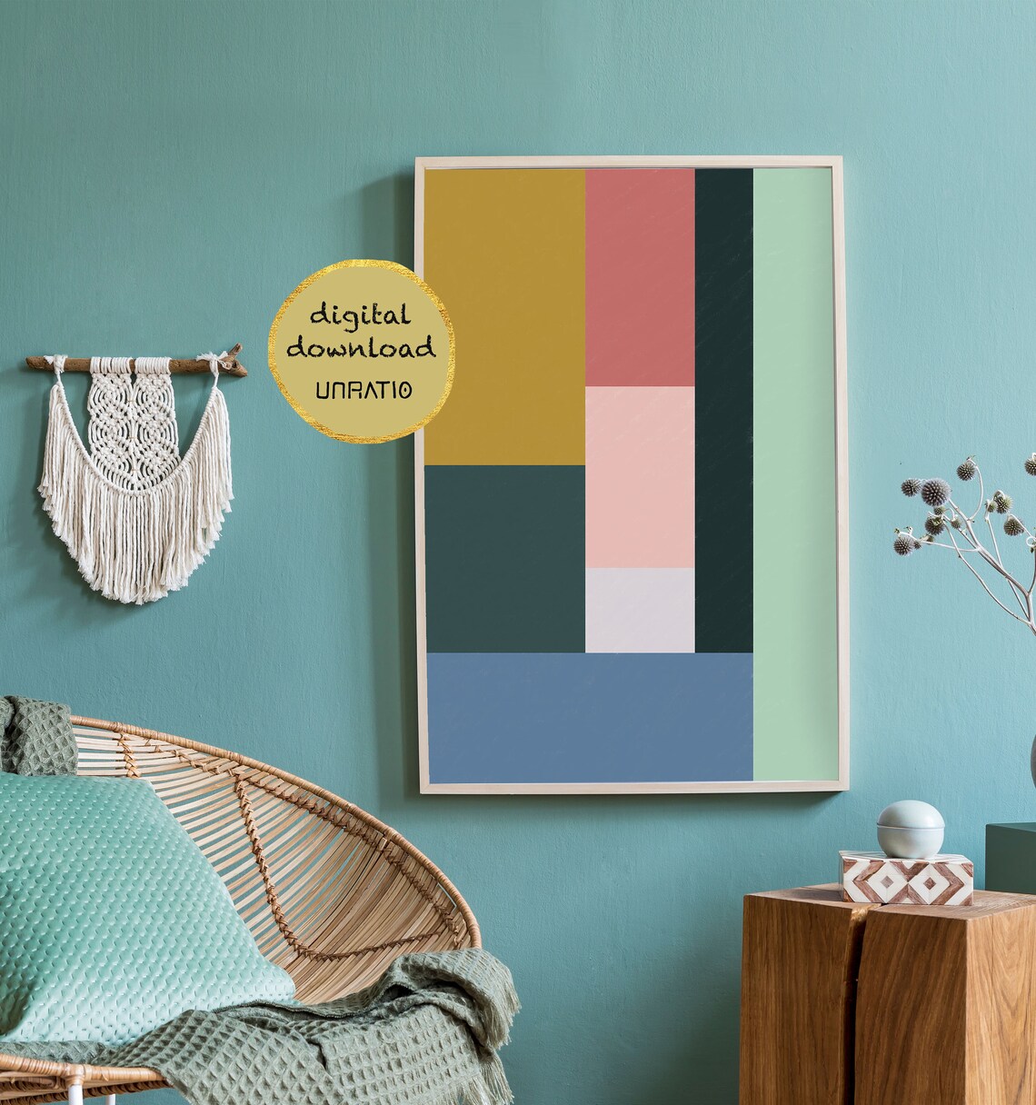 Pastel colorblock geometric artwork downloadable print | Etsy