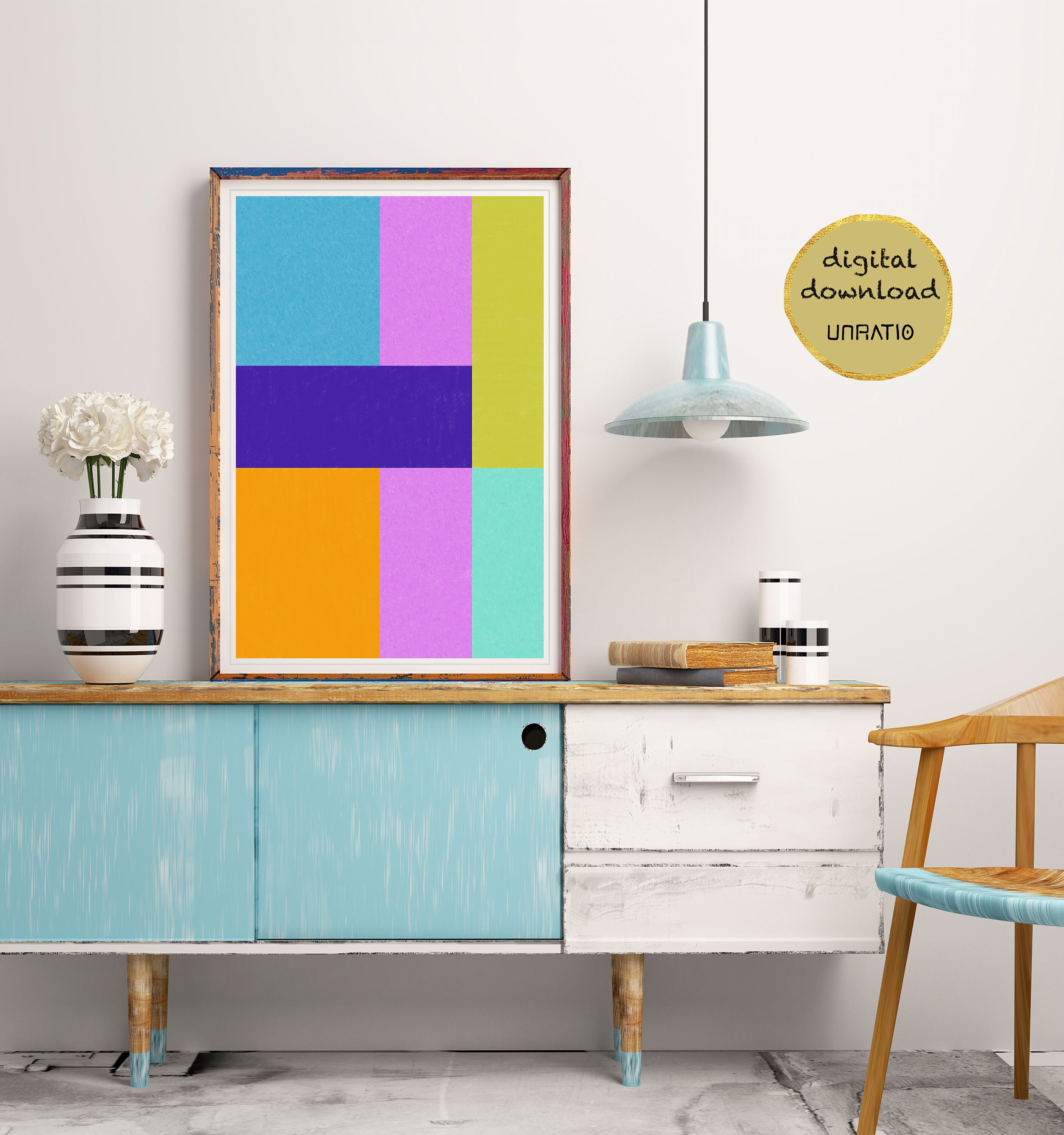 80s style bright colorblock print downloadable art Printable | Etsy