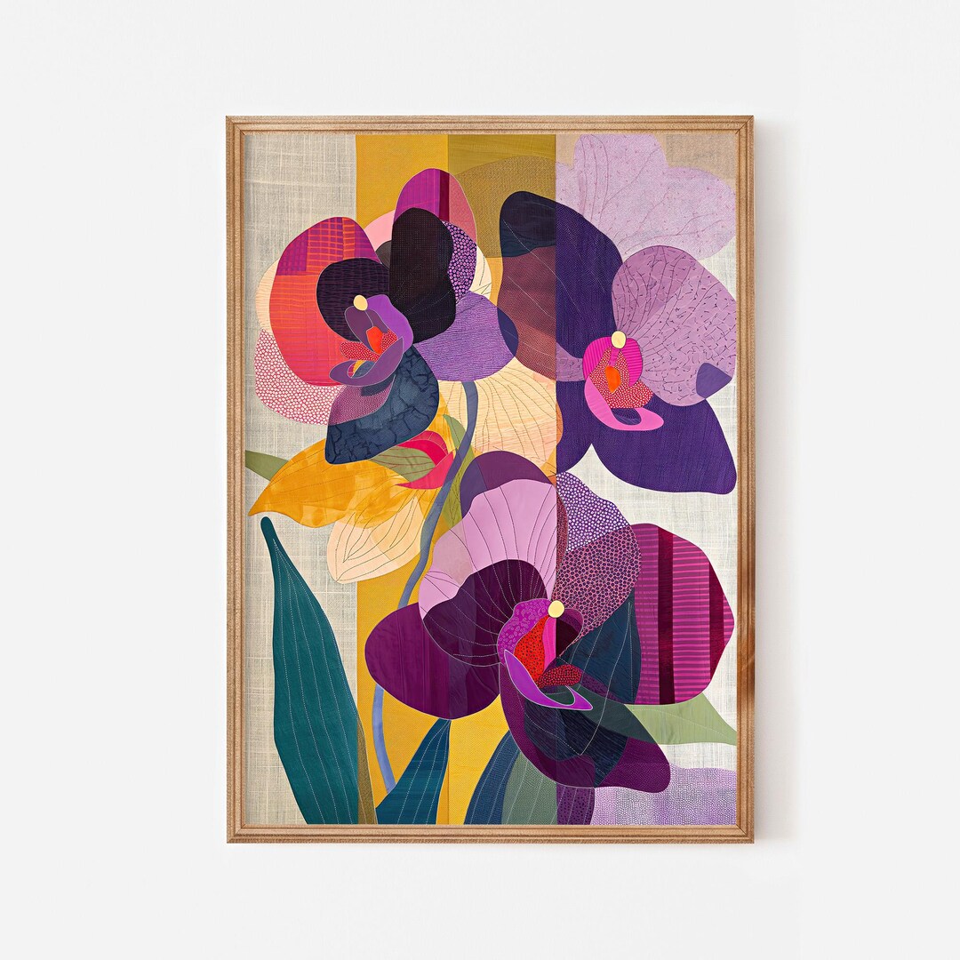 Bright Colourful Purple Orchid Wall Art, Downloadable Vibrant Tropical Flower Painting, Modern ...
