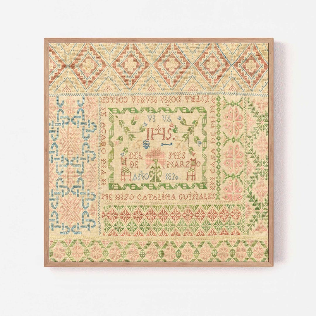 Mediterranean Vintage Linen Embroidery Print - Printable Square Wall ...