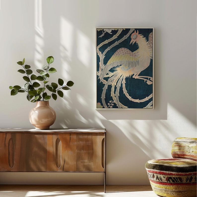 Vintage Phoenix Bird Poster Made With Indigo Ikat Fabric - Hou Ou ...