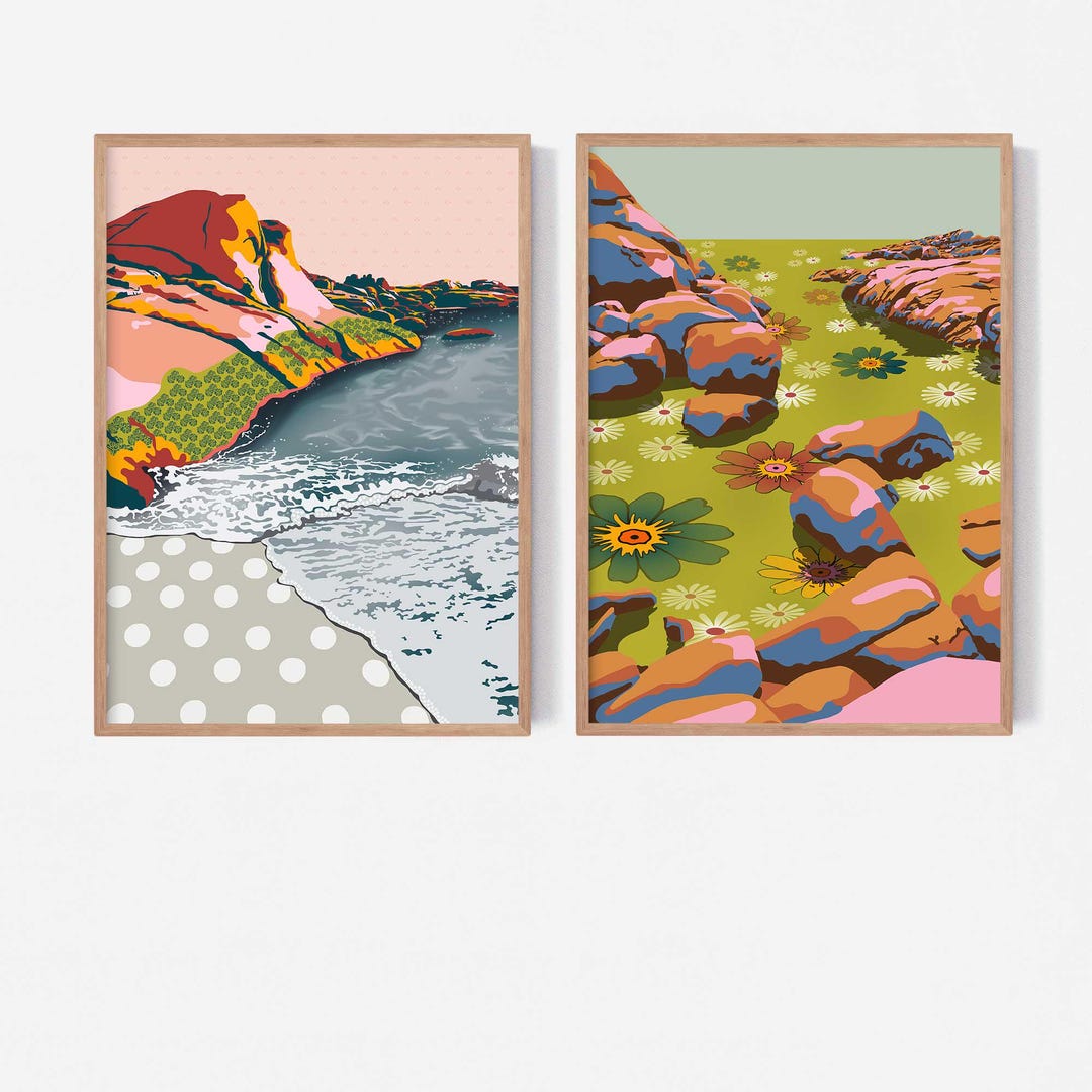Set of Two Retro Beach Posters A2 A1 Downloadable Prints - Chartreuse ...