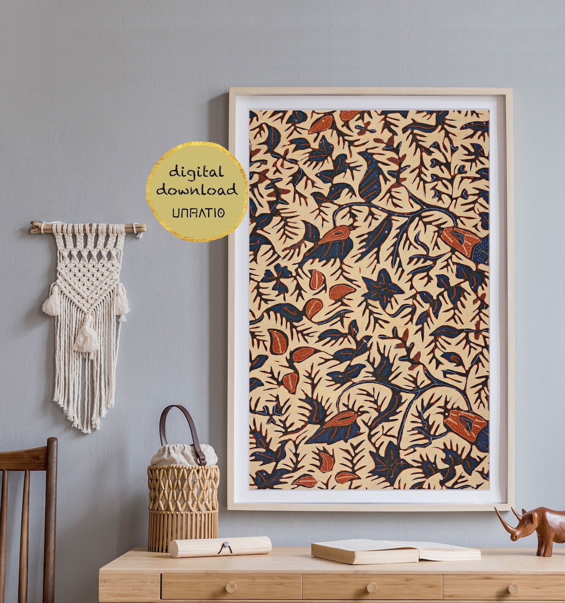 Batik wall art downloadable print Traditional tribal pattern | Etsy