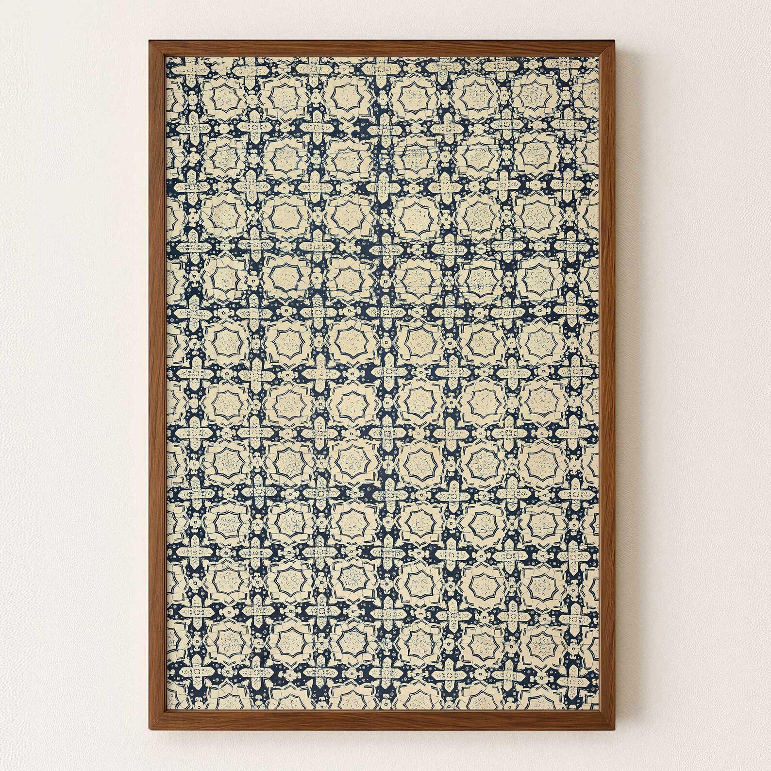 Geometric Rosette – Indonesian Batik Textile Wall Art Print – Blue ...