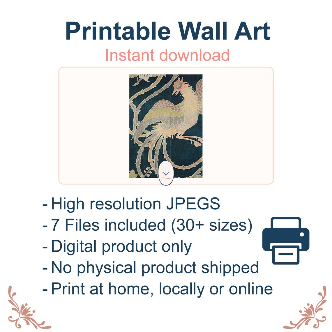 Vintage Phoenix Bird Poster Made With Indigo Ikat Fabric - Hou Ou ...