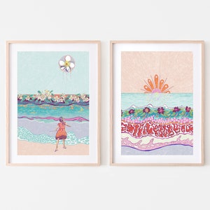 Pastel Colours Boho Ocean Prints, Printable Gallery Wall Set of 8 Naive ...