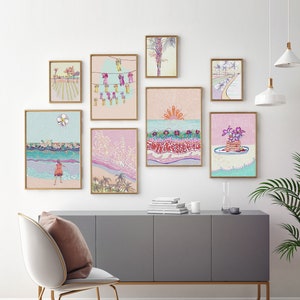 Pastel Colours Boho Ocean Prints, Printable Gallery Wall Set of 8 Naive ...