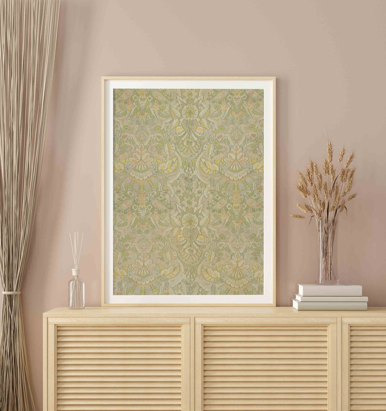 Muted Pale Green French Textile Print Downloadable Tribal - Etsy