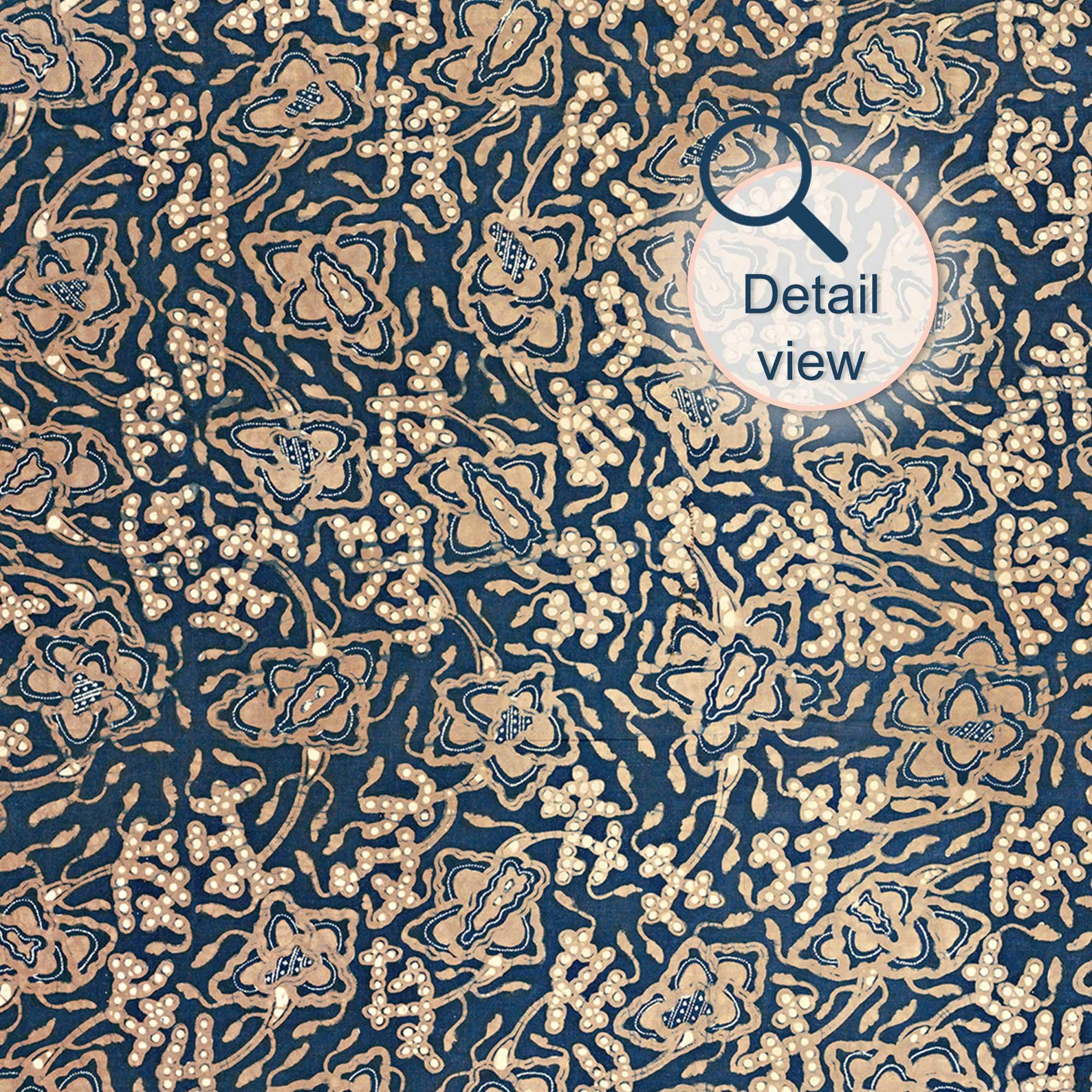 Vine Lattice Pattern – Batik Textile Wall Art Print – Dark Blue & Sand ...