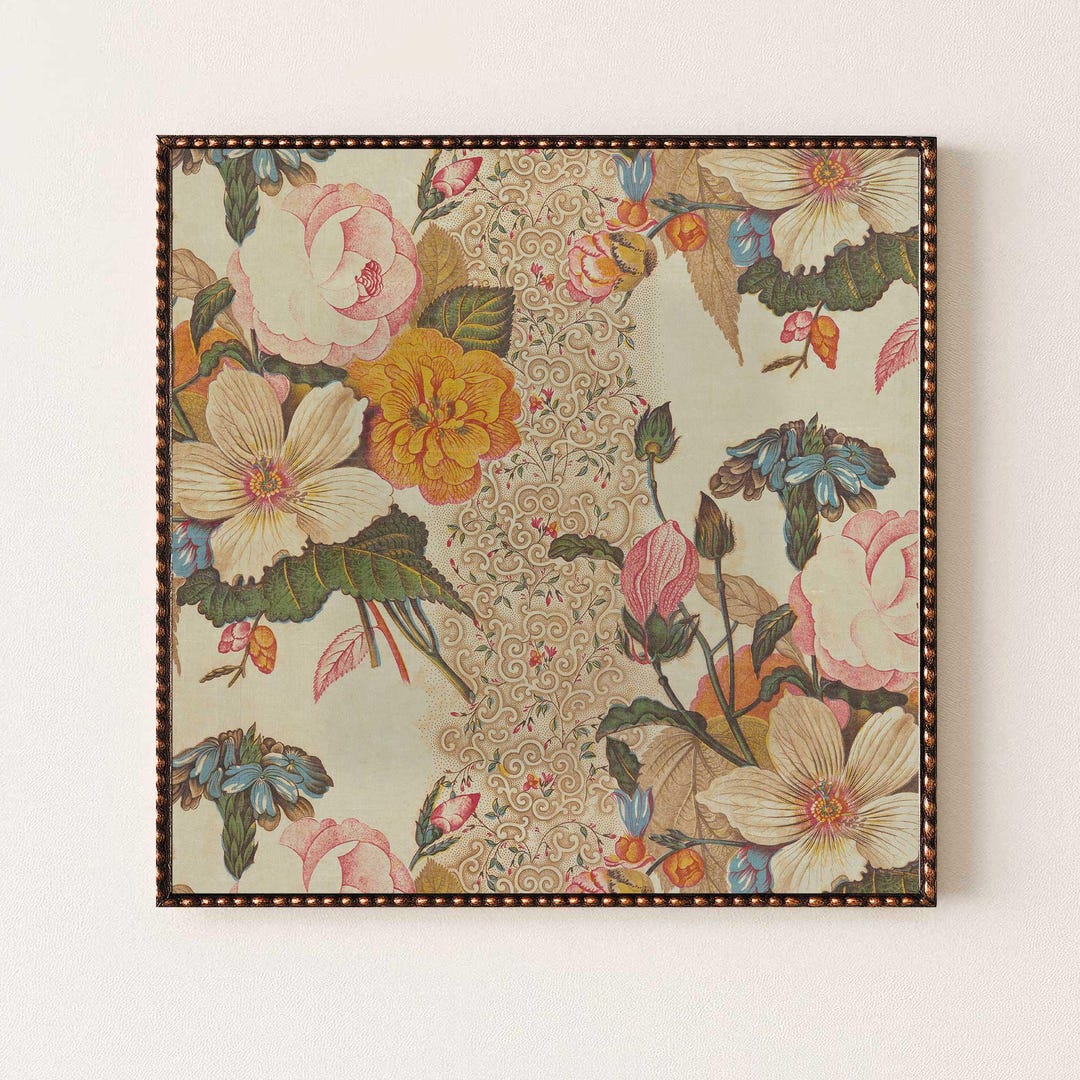 Floral Vintage Tapestry Wall Print Square Size | Printable Shabby Chic ...
