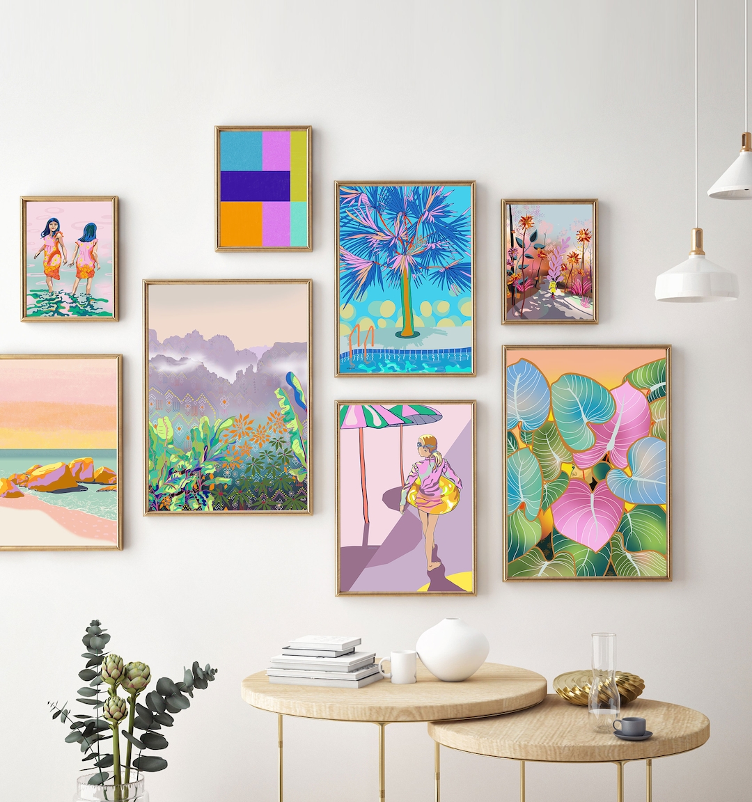 Tropical Gallery Wall Set of 8, Printable Wall Art, Bright Wall Decor ...