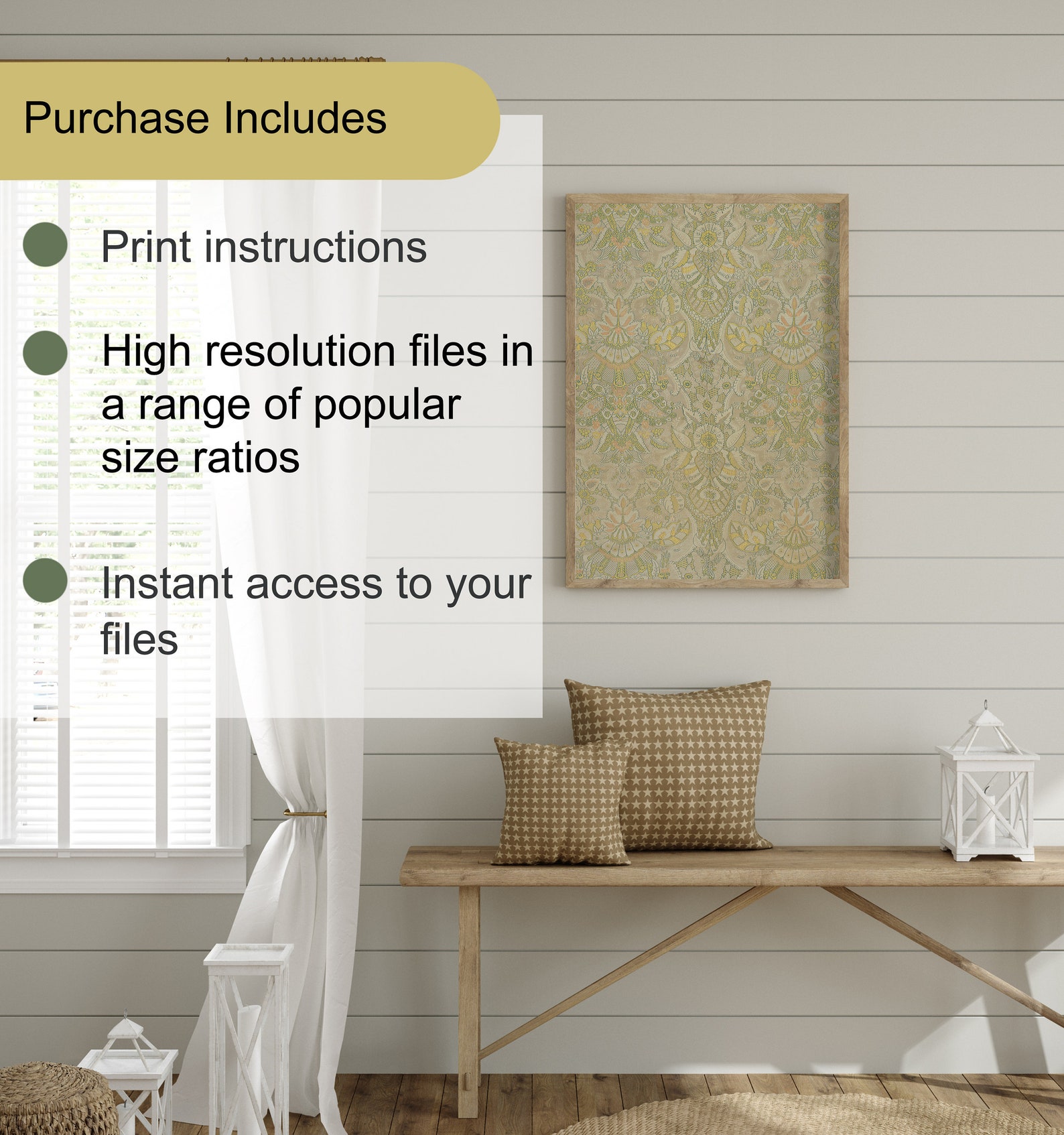 Muted Pale Green French Textile Print Downloadable Tribal - Etsy