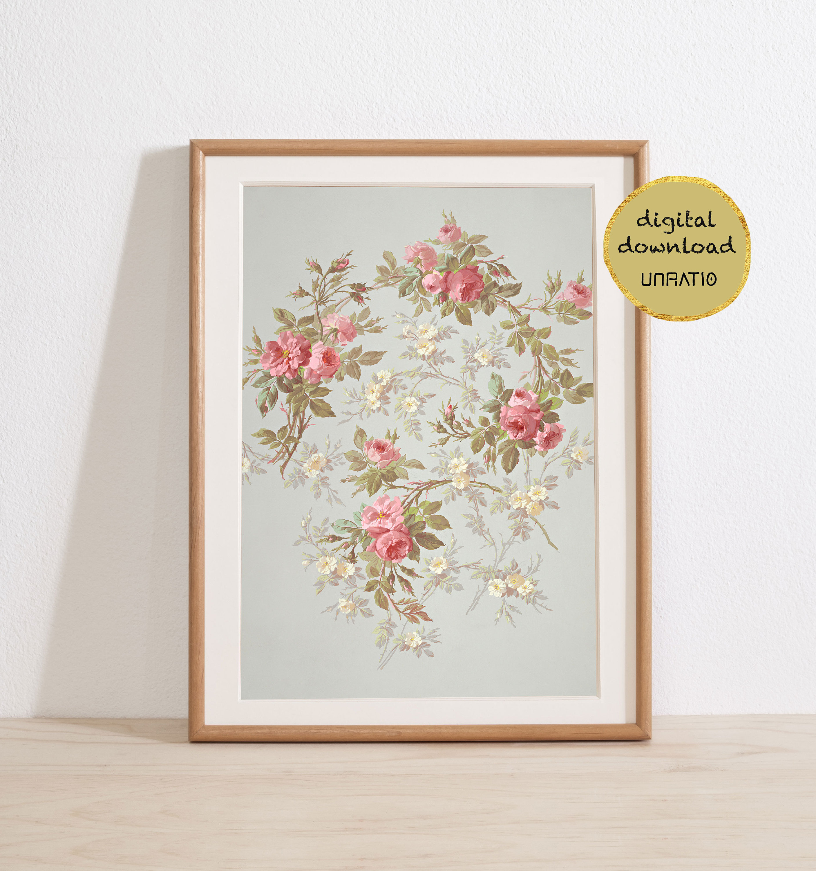 Vintage rose painting shabby chic decor downloadable print | Etsy