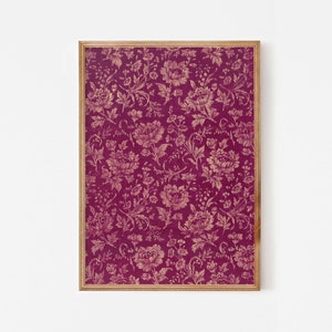 Printable Maroon Roses Textile Print, Dark Victorian Floral Wall Art in ...