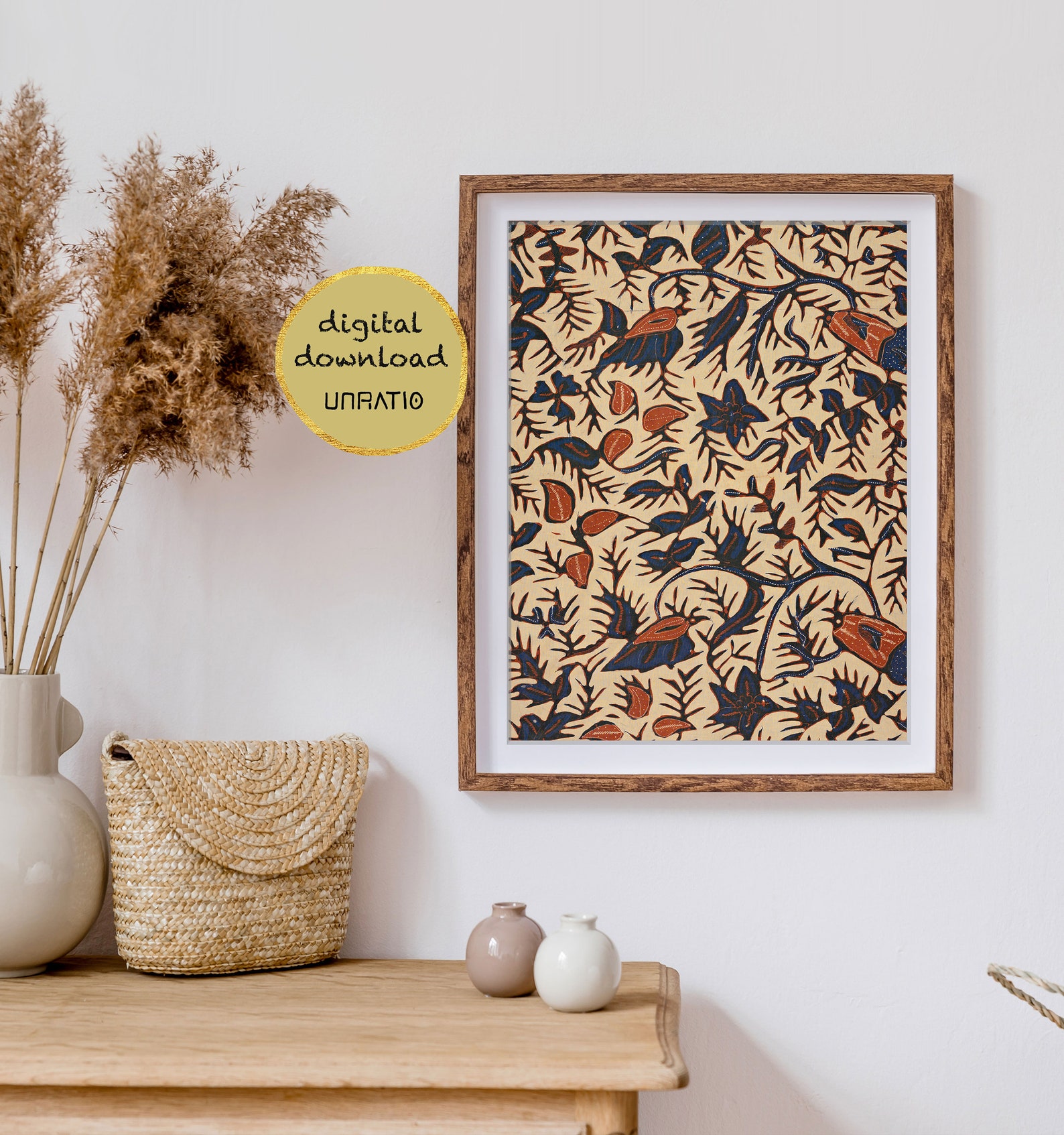 Batik wall art downloadable print Traditional tribal pattern | Etsy